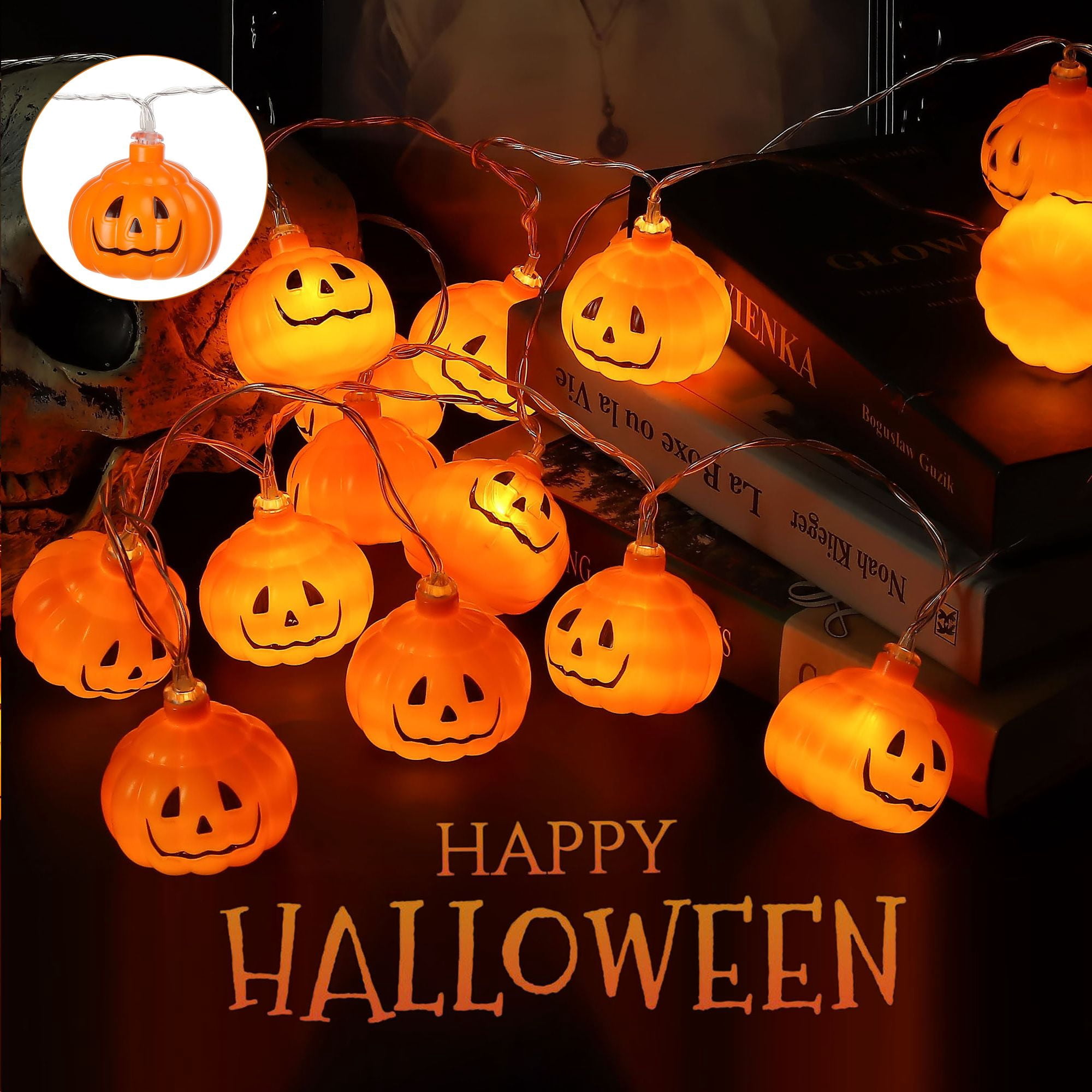 Gustave 9.8ft 20 LEDs Pumpkin String Lights Orange Jack O Lantern Fall ...