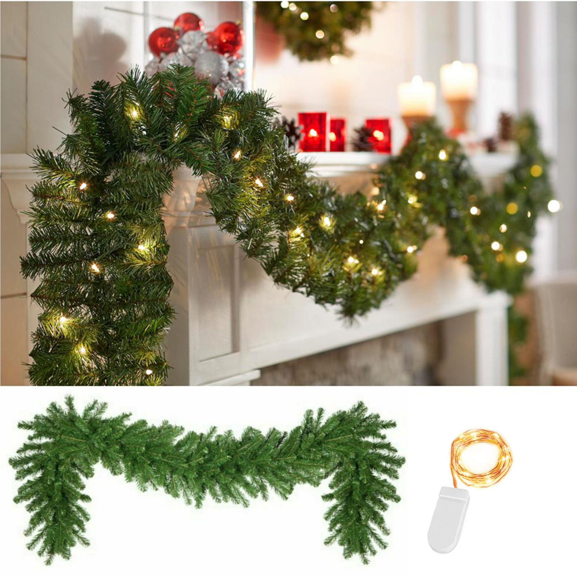 Gustave 9ft Spruce Christmas Garland with 6ft LED Lights, Soft ...