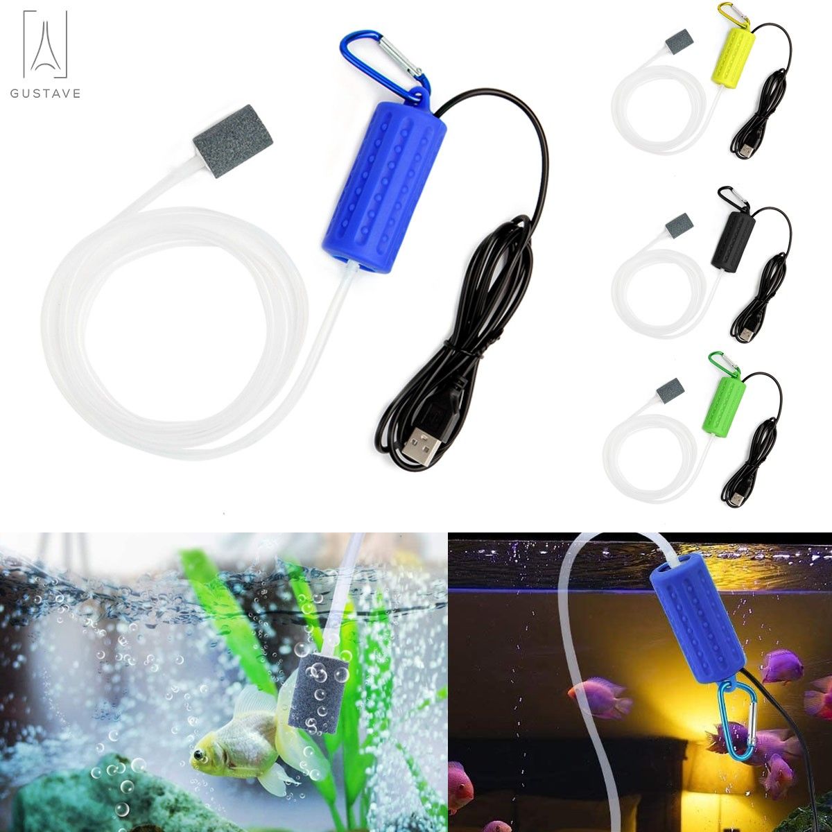 Gustave Aquarium USB Air Pump Ultra Silent High Energy Saving Supplies ...