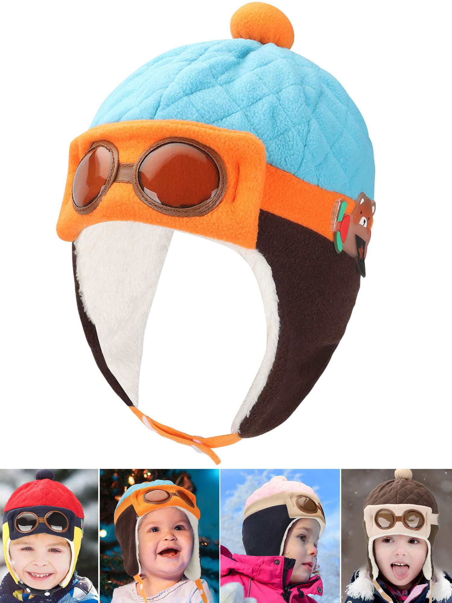 Gustave Baby Kids Pilot Aviator Hats Winter Warm Crochet Earflap Beanie ...