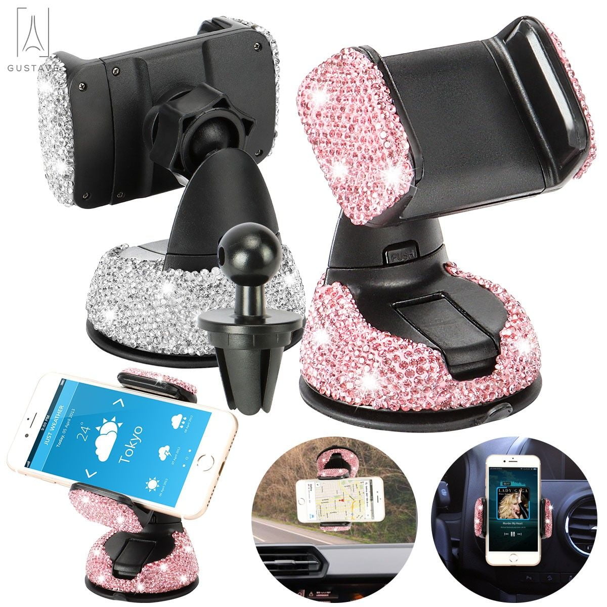 Gustave Car Phone Mount Bling Crystal Cell Phone Holder with Air Vent ...
