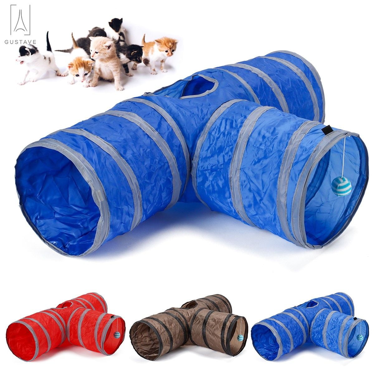Gustave Cat Tunnel Cat Tube Toys 3 Way Collapsible, Cat Tunnels for ...