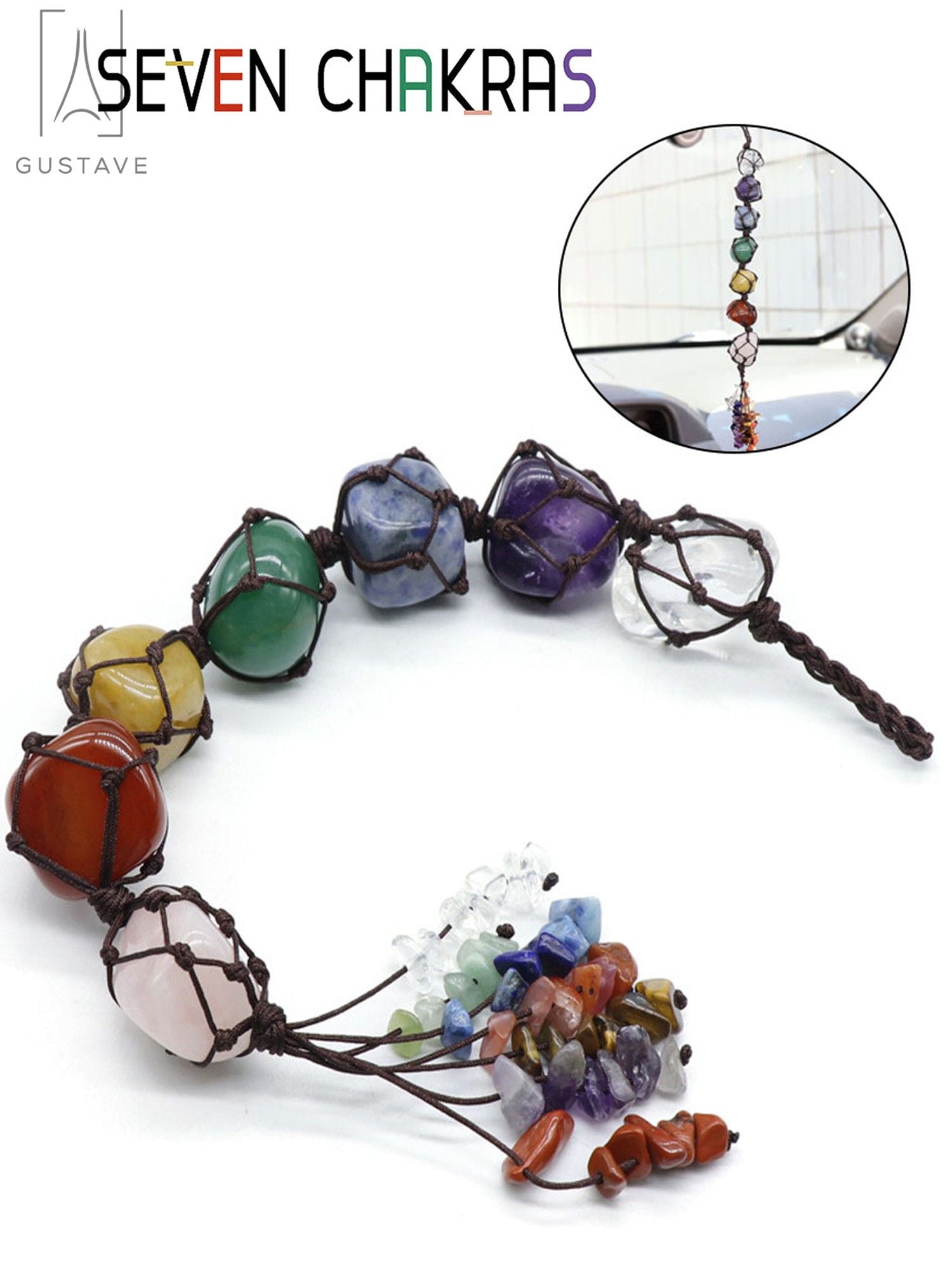 Gustave Chakra Stones Set, 7 Chakras Healing Crystals Wall Hanger ...