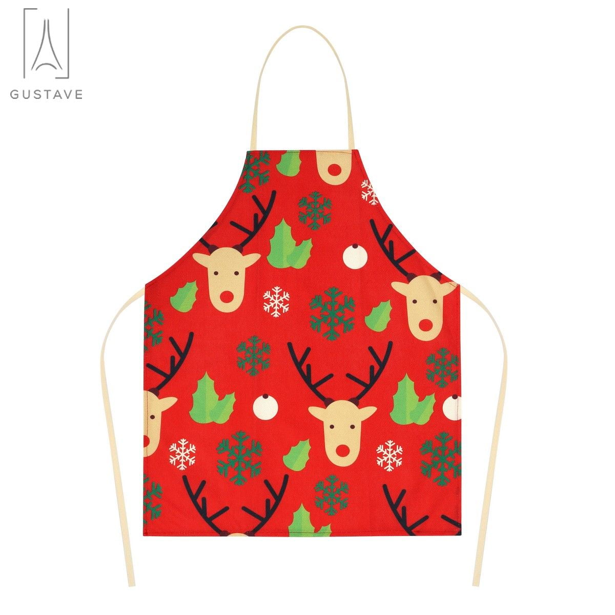 Gustave Christmas Apron Elk Pattern Linen Kitchen Cooking Baking Apron ...