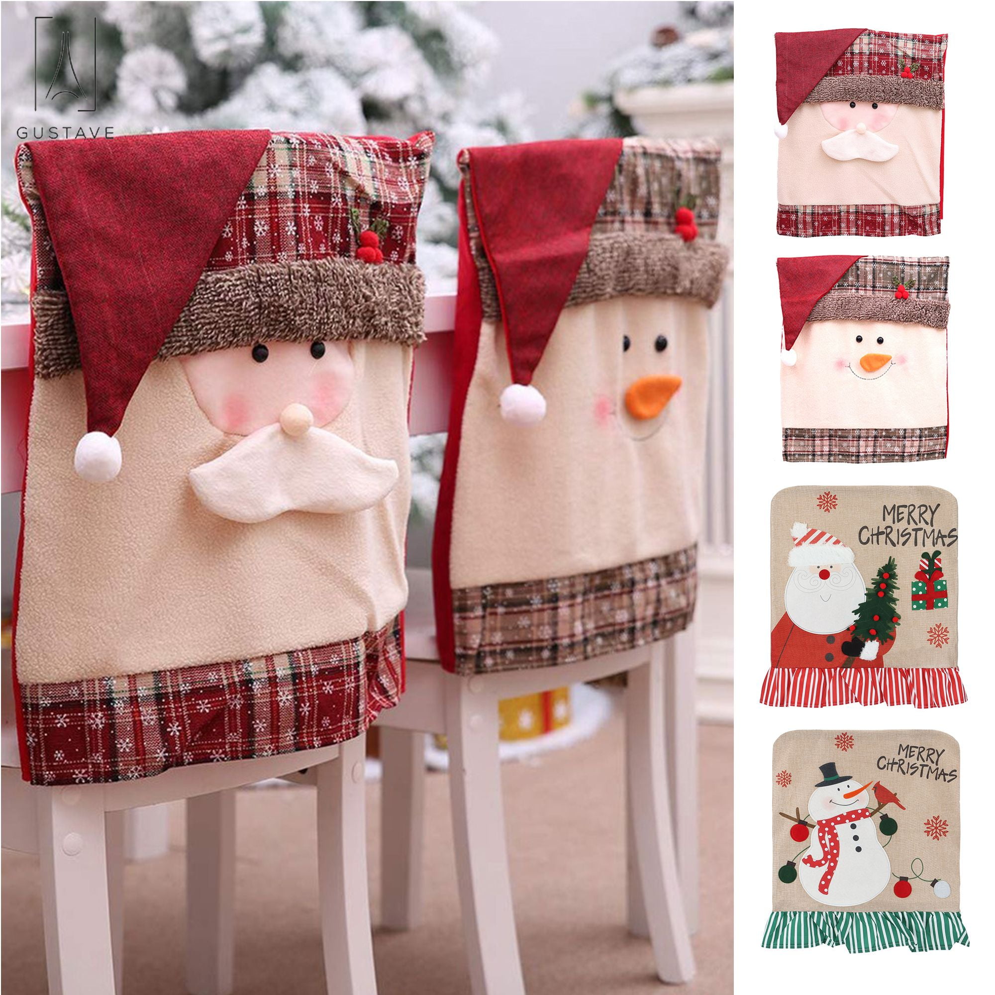 Gustave Christmas Chair Covers Dining Chair Slipcover Snowman Santa ...