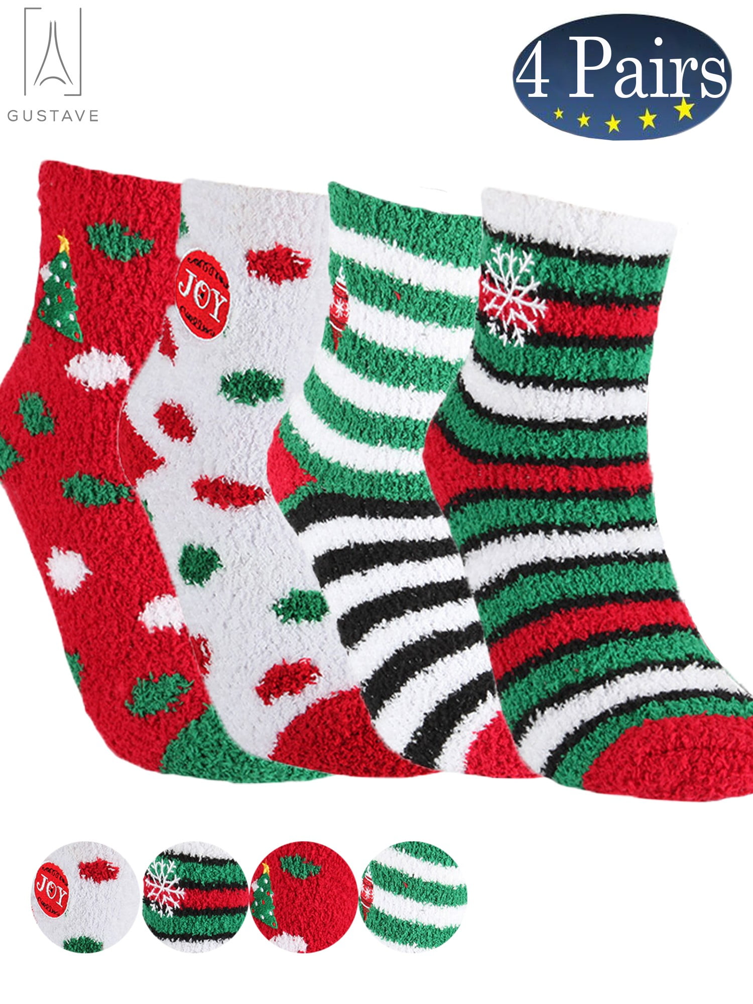 Gustave Christmas Fuzzy Socks, 4 Pairs Cute Coral Fleece Winter Warm ...