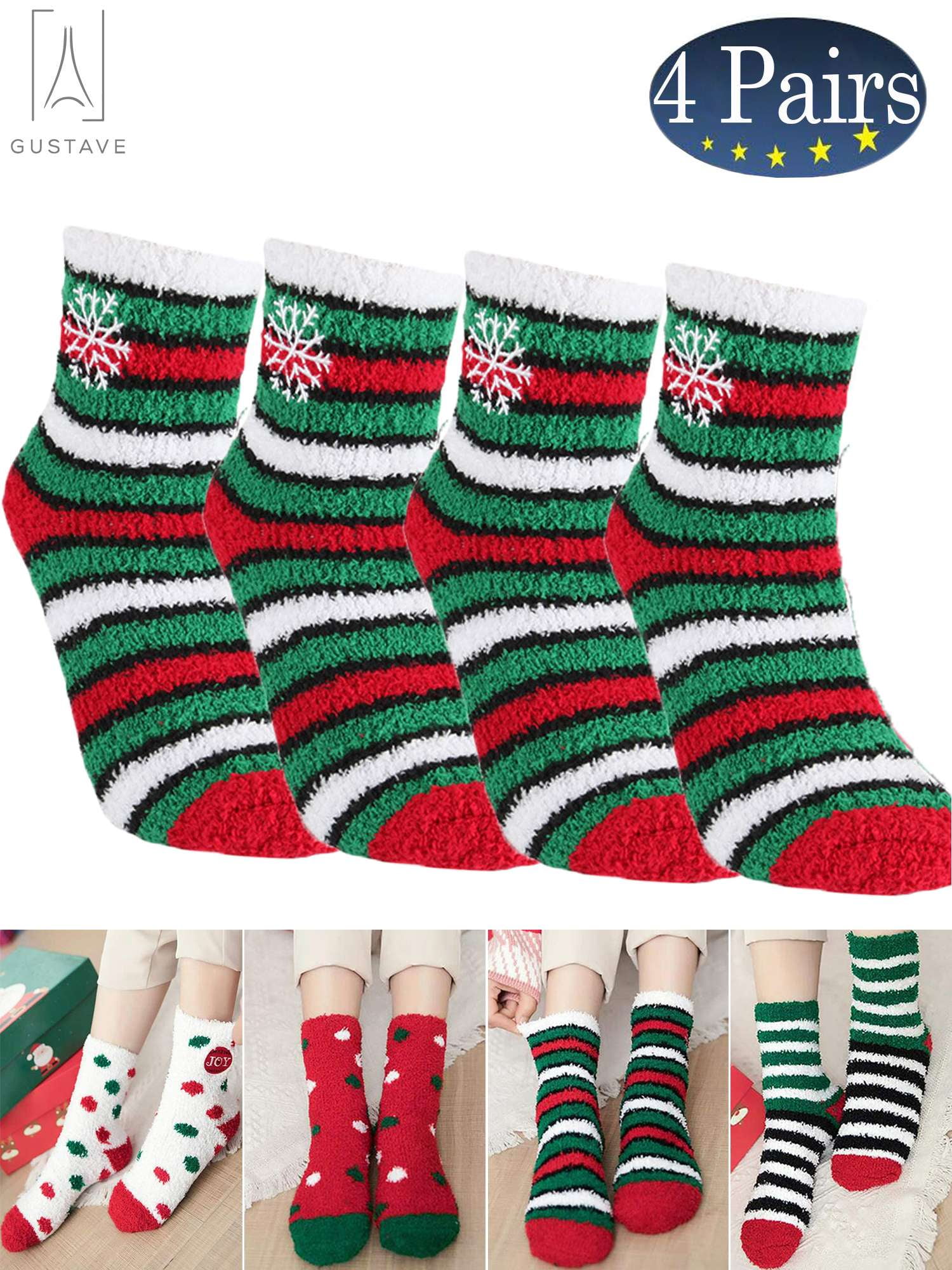 Gustave Christmas Fuzzy Socks, 4 Pairs Cute Coral Fleece Winter Warm ...