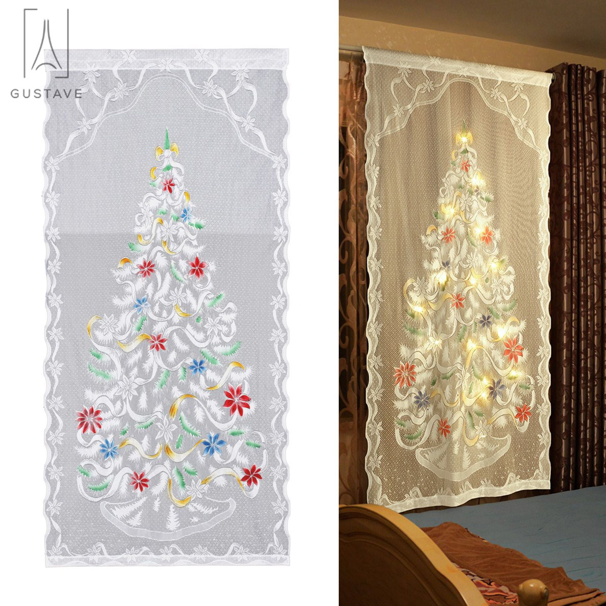 Gustave Christmas Lace Curtains LED Light Christmas Tree Curtain Panel ...