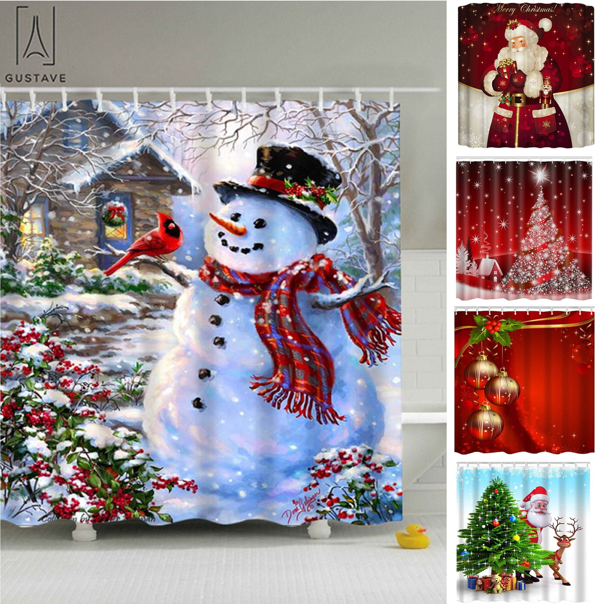 Gustave Snowman Christmas Shower Curtain Set, Waterproof, 70.8in x 70 ...