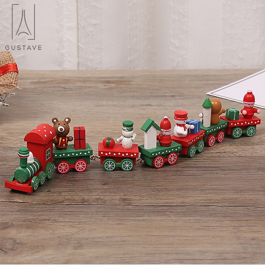 Gustave Christmas Wooden Train Ornament with Snowman and Bear Mini ...