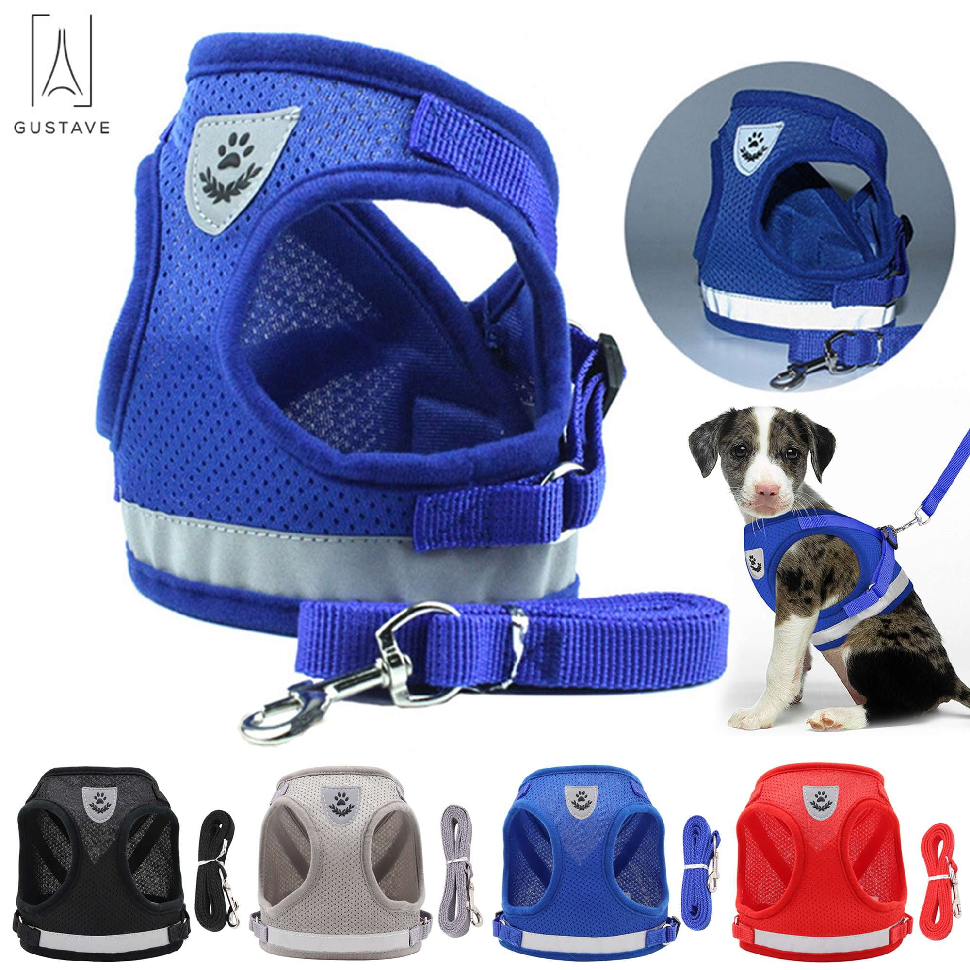 Gustave Dog and Cat Adjustable Reflective Harness Leash Pet Vest with ...