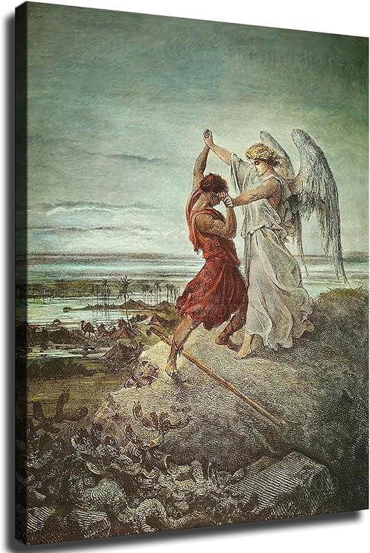 Gustave Dore Jacob Wrestling with The Angel in Color Poster Canvas ...