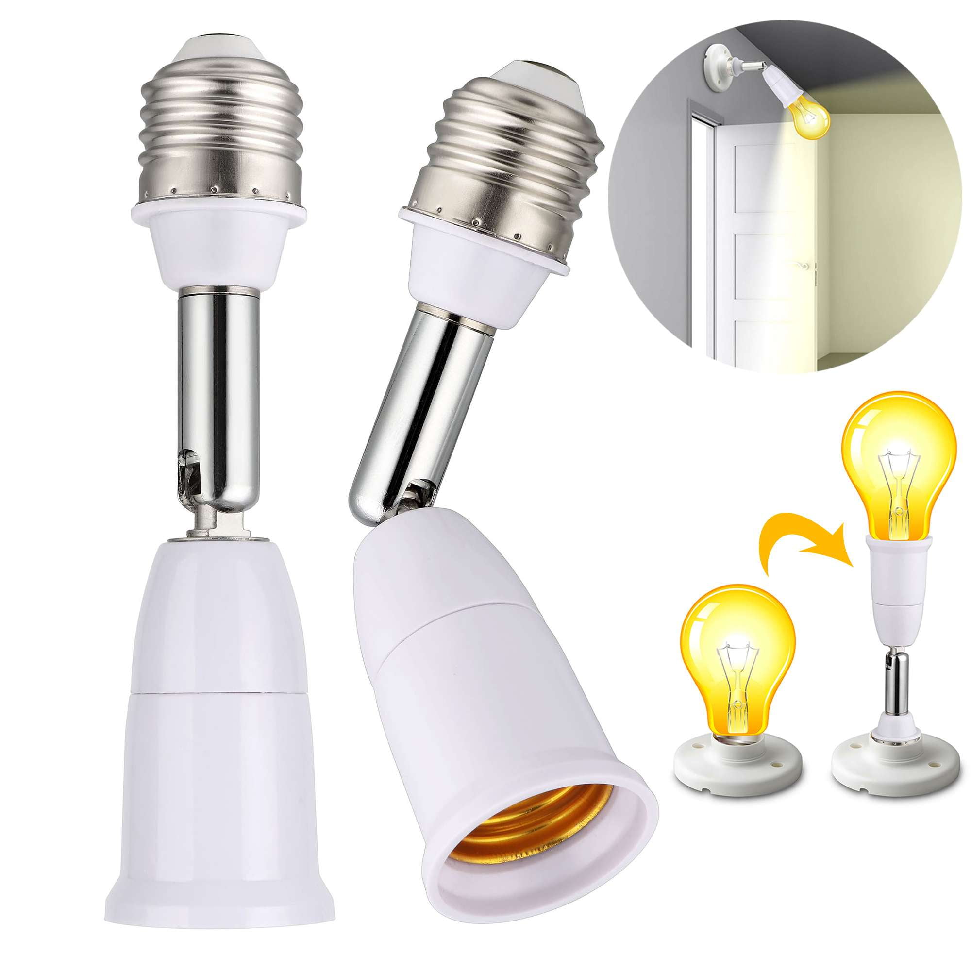 Gustave E27 Light Socket Extender Adapter 2Pcs 3.9 inch Flexible ...