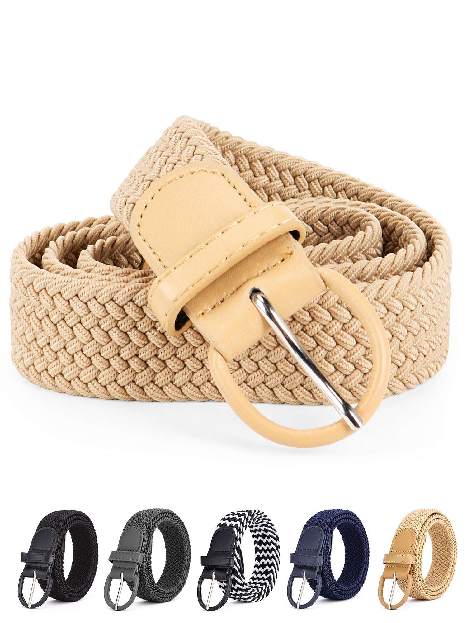 Gustave Elastic Braided Belts for Men Women Casual PU Leather Woven ...