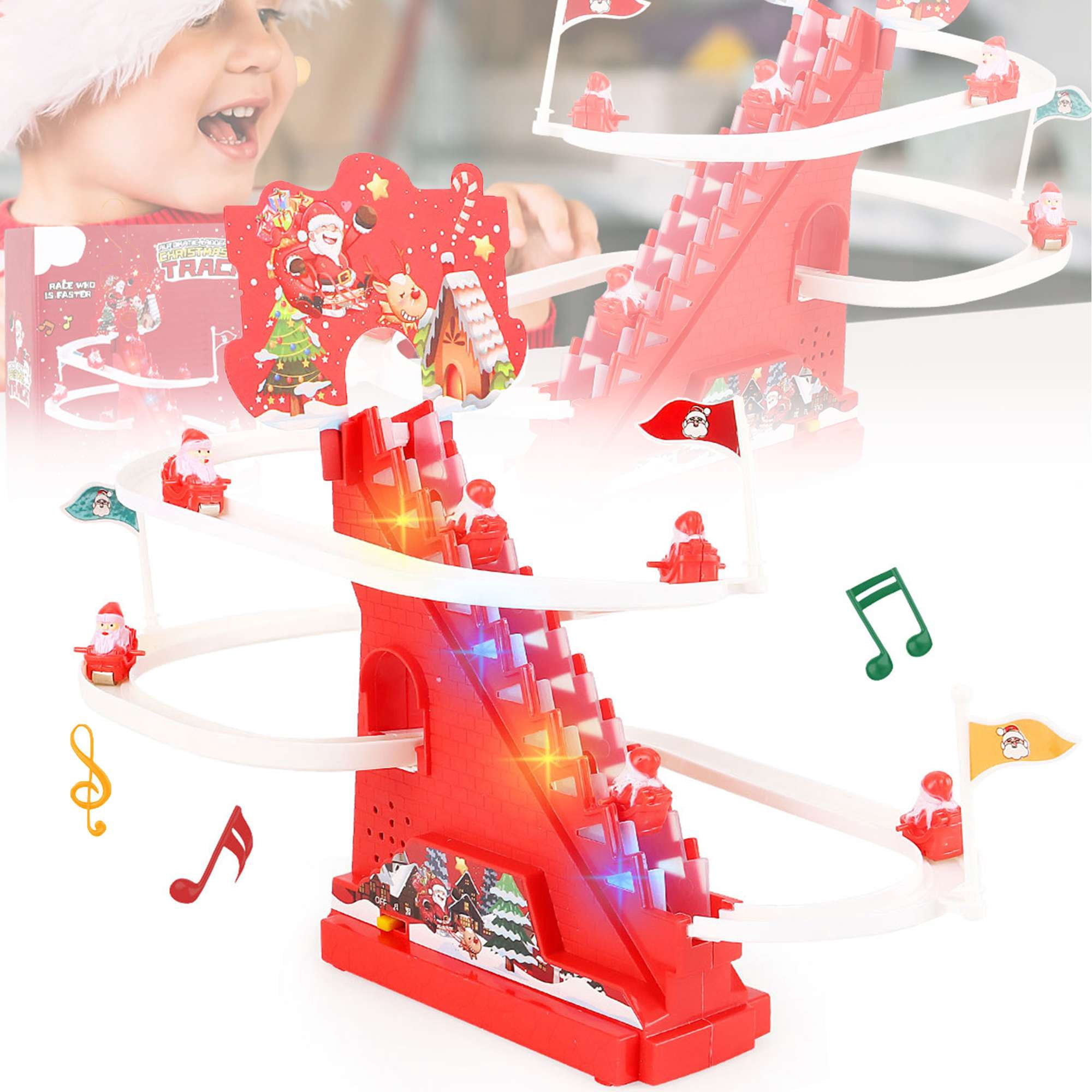 Gustave Electric Santa Claus Climbing Stairs Chasing Race Track Slide ...
