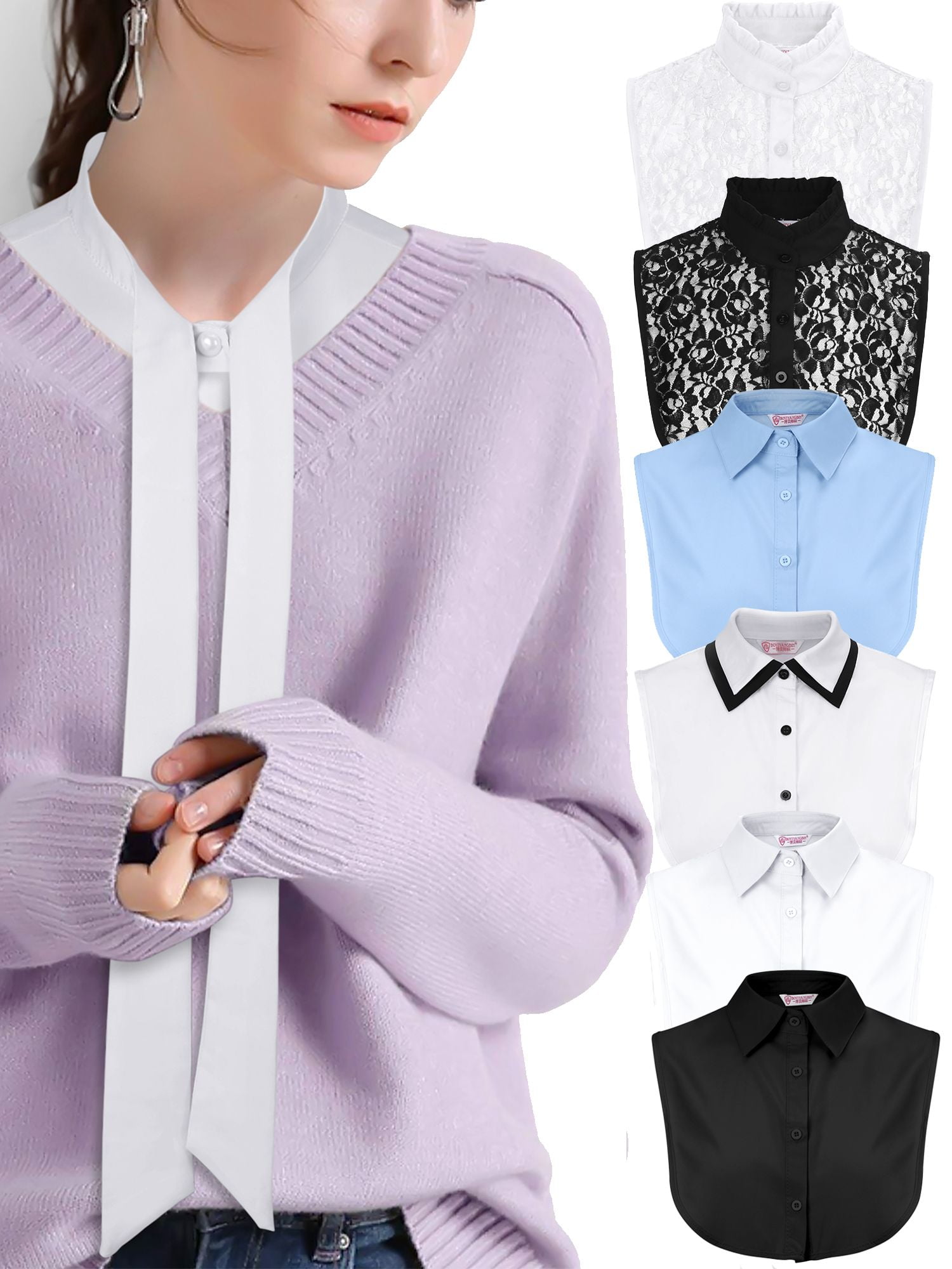 Gustave Fake Collar Detachable Lapel Chiffon Lace Collar Blouse Half ...