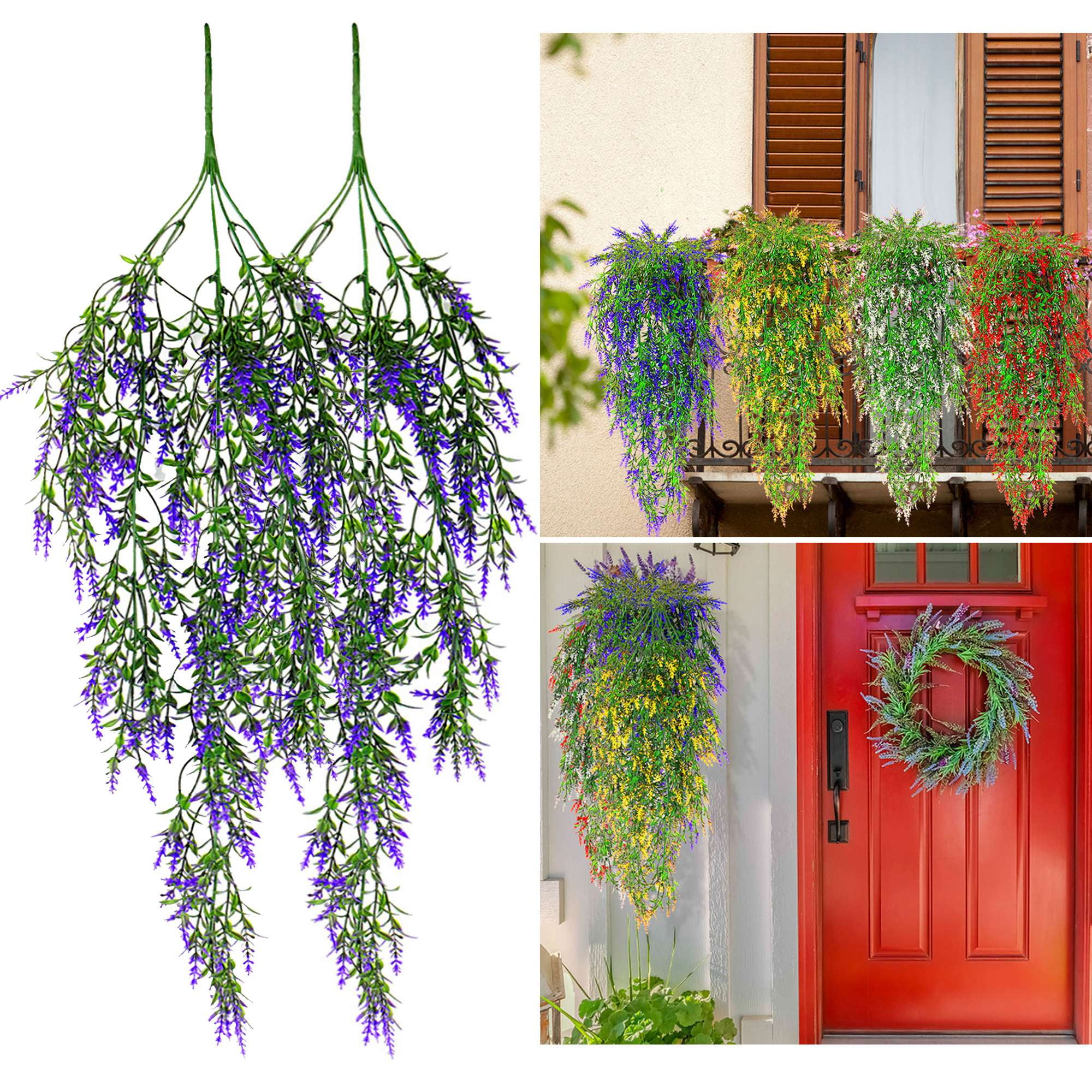 Gustave Fake Hanging Plants 2Pcs Artificial Lavender Flowers UV ...