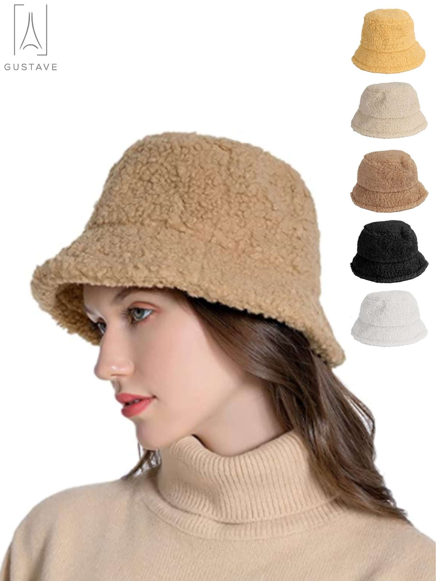 Gustave Fuzzy Bucket Hat for Women Winter Faux Fur Sherpa Bucket Hats ...