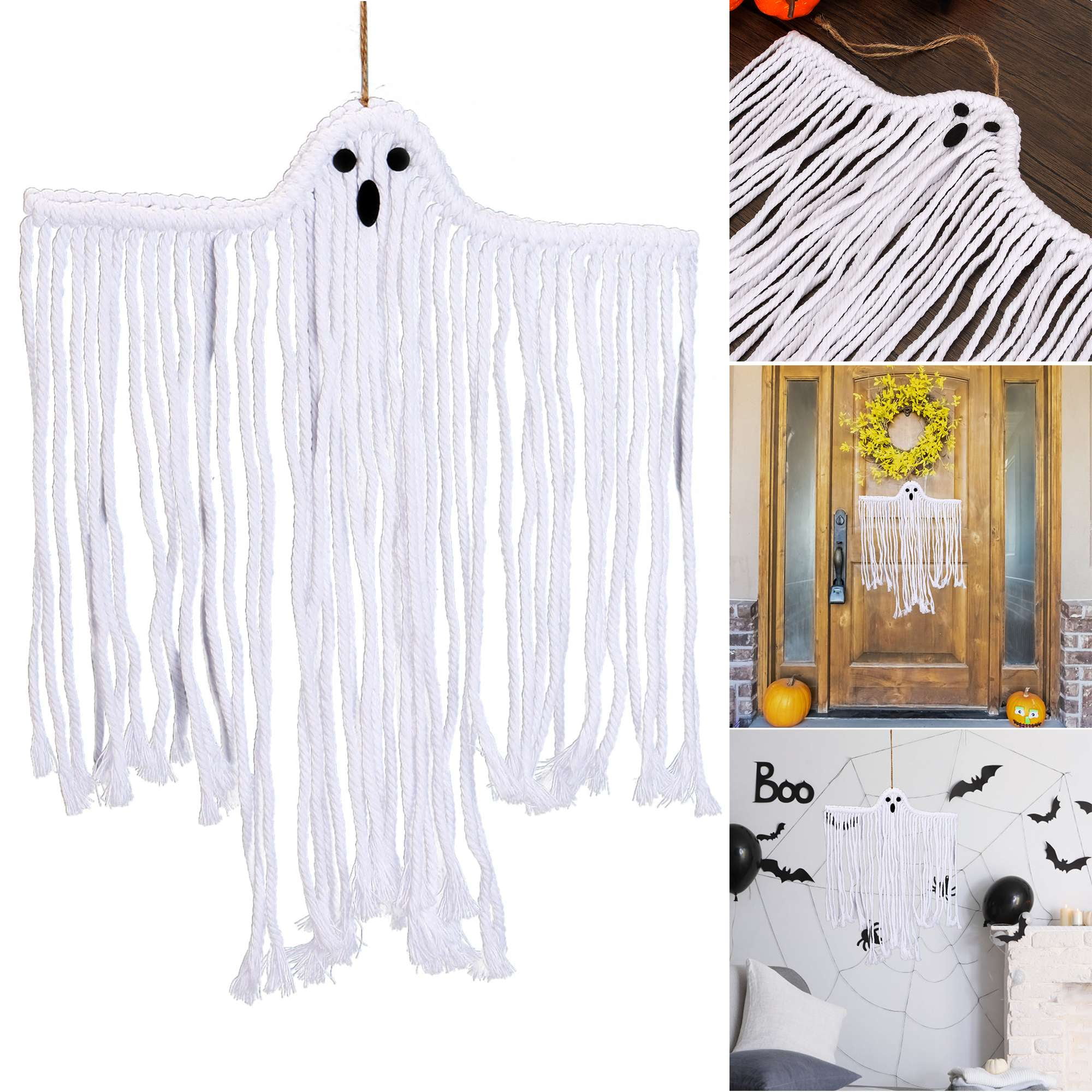Gustave Halloween Hanging Ghost Decoration Hand Woven Cute White Ghost ...