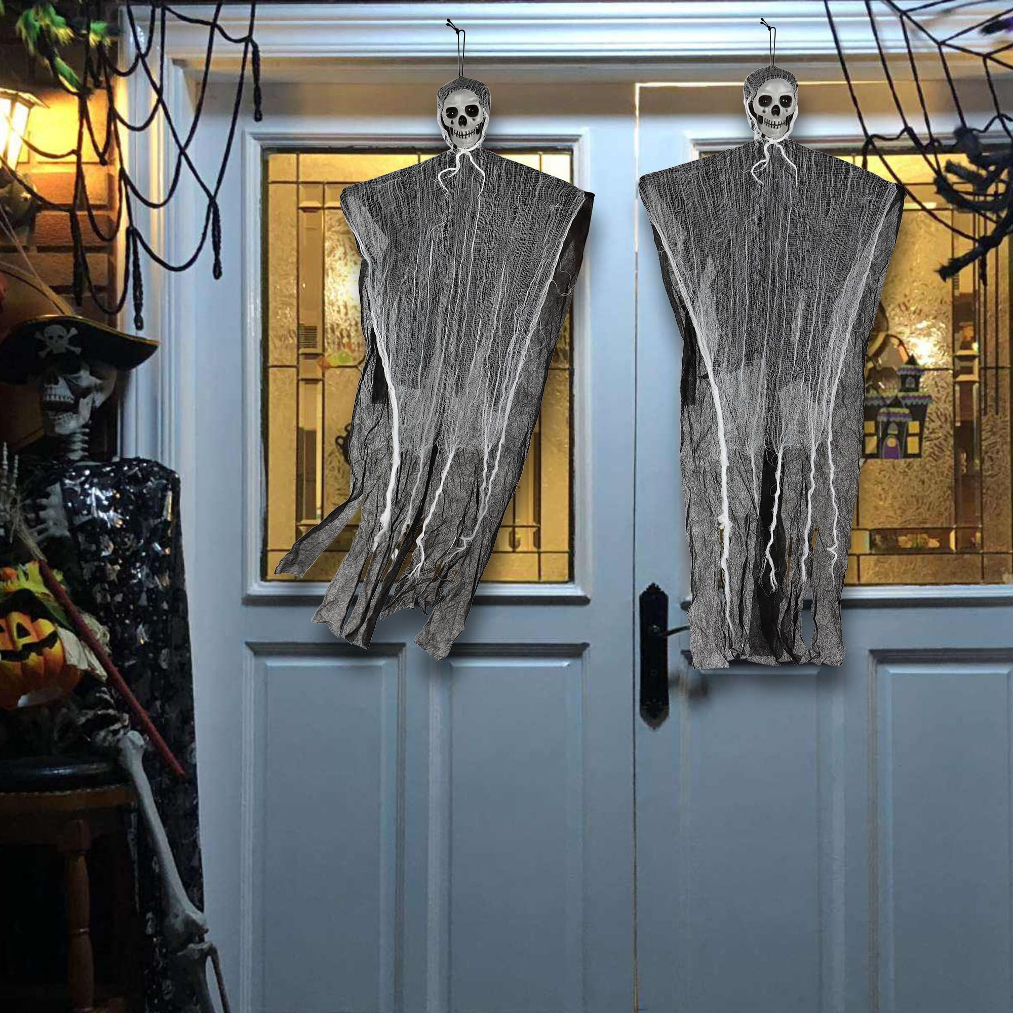 Gustave Halloween Hanging Skeleton Ghost 2Pcs 35.4" Hanging Grim Reaper ...