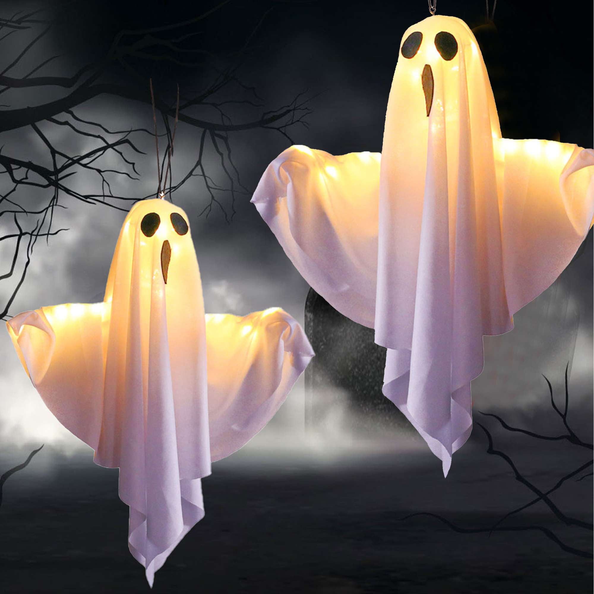 Gustave Halloween Light up Hanging Ghost 2Pcs 20" Battery Powered Cute ...