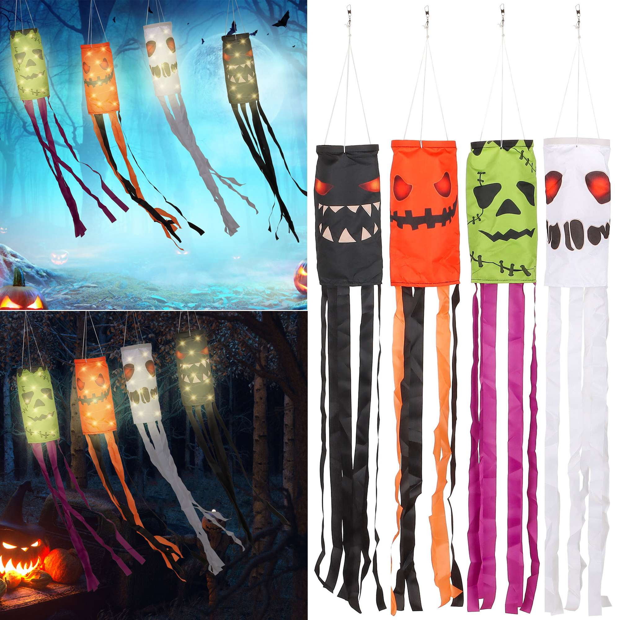Gustave Halloween Windsock Flags with LED Lights 4 Pack Pumpkin Bat ...