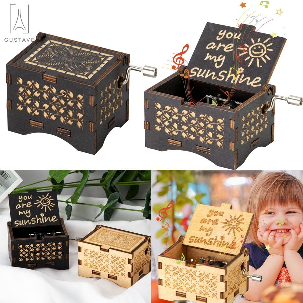 Gustave Hand Crank Music Box, You are My Sunshine Wooden Engraved ...