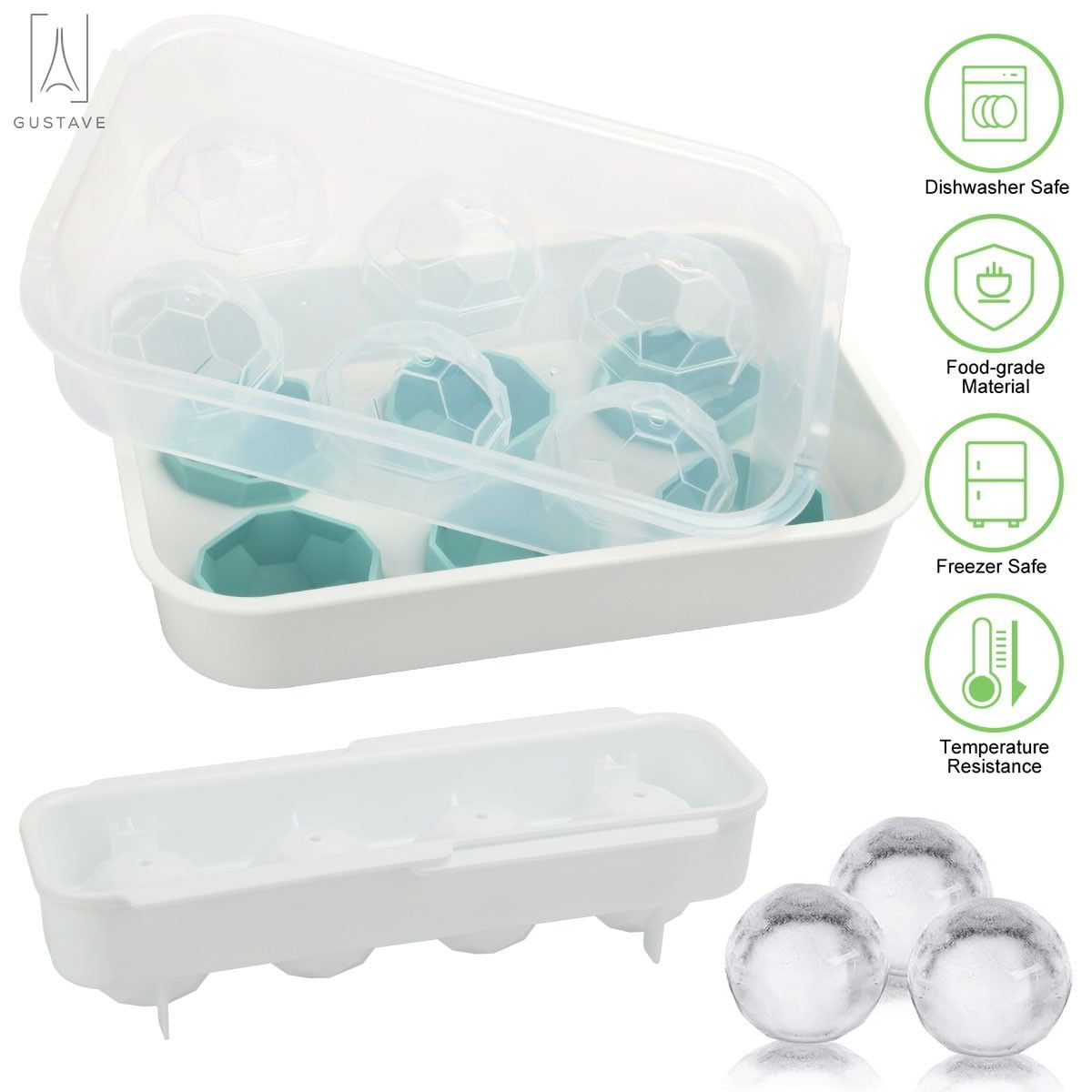 Gustave Ice Cube Tray Mold - Silicone Ice Ball Maker Round Ice Ball ...