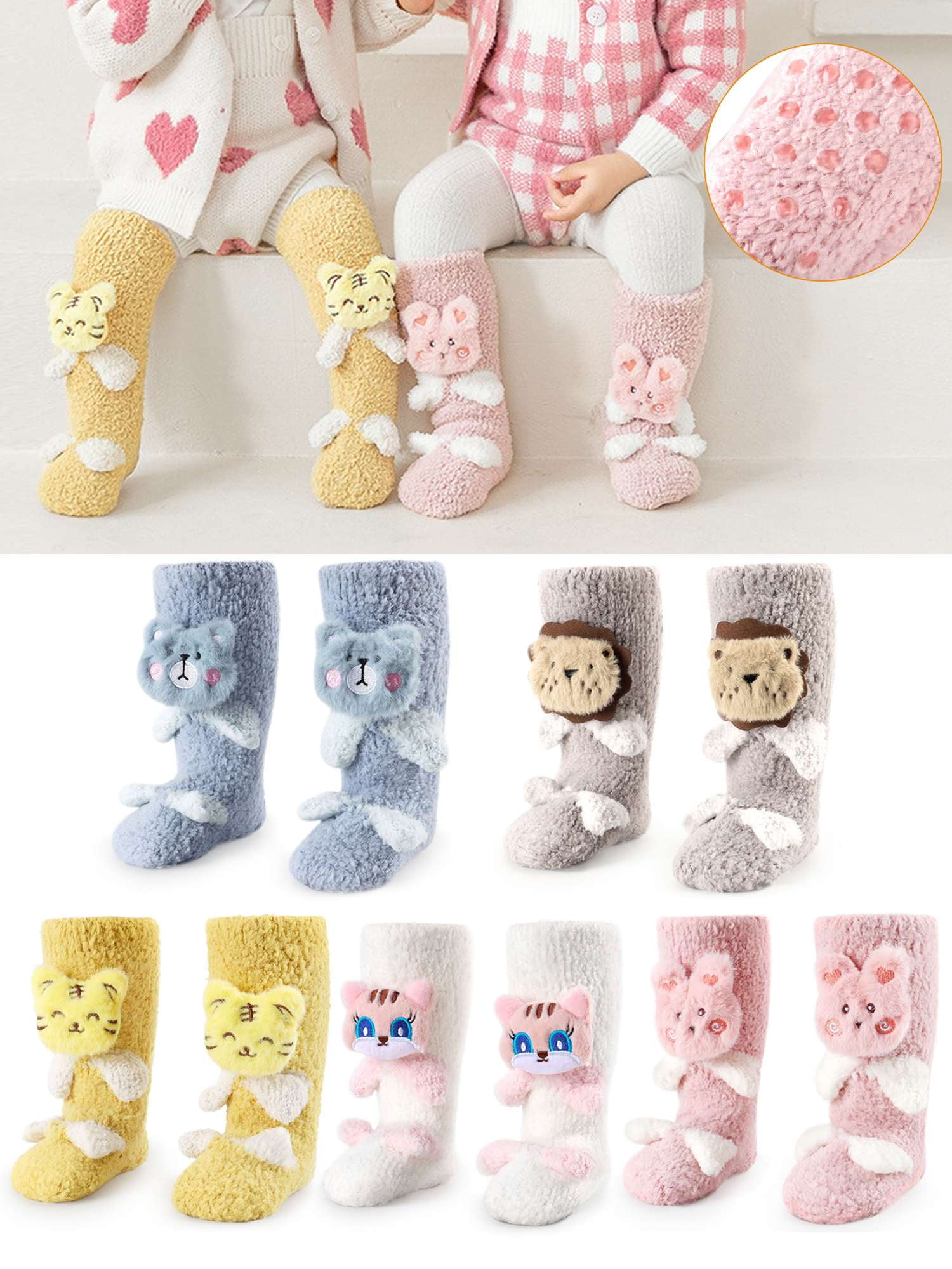 Gustave Kids Baby Fuzzy Slipper Socks with Grippers, Non Skid Coral ...