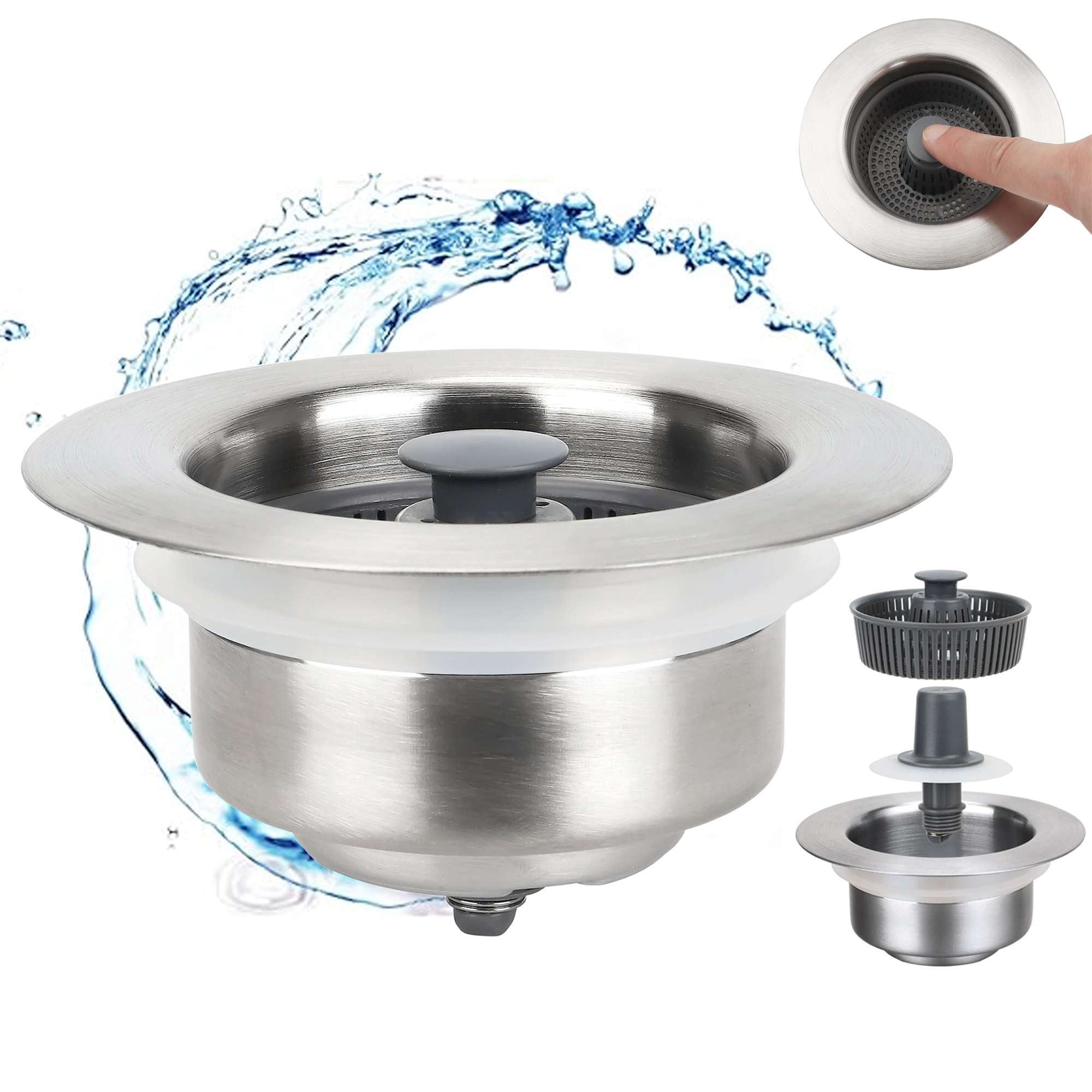 Gustave Kitchen Sink Drain Strainer 3 in 1 Stainless Steel Pop Up Sink ...