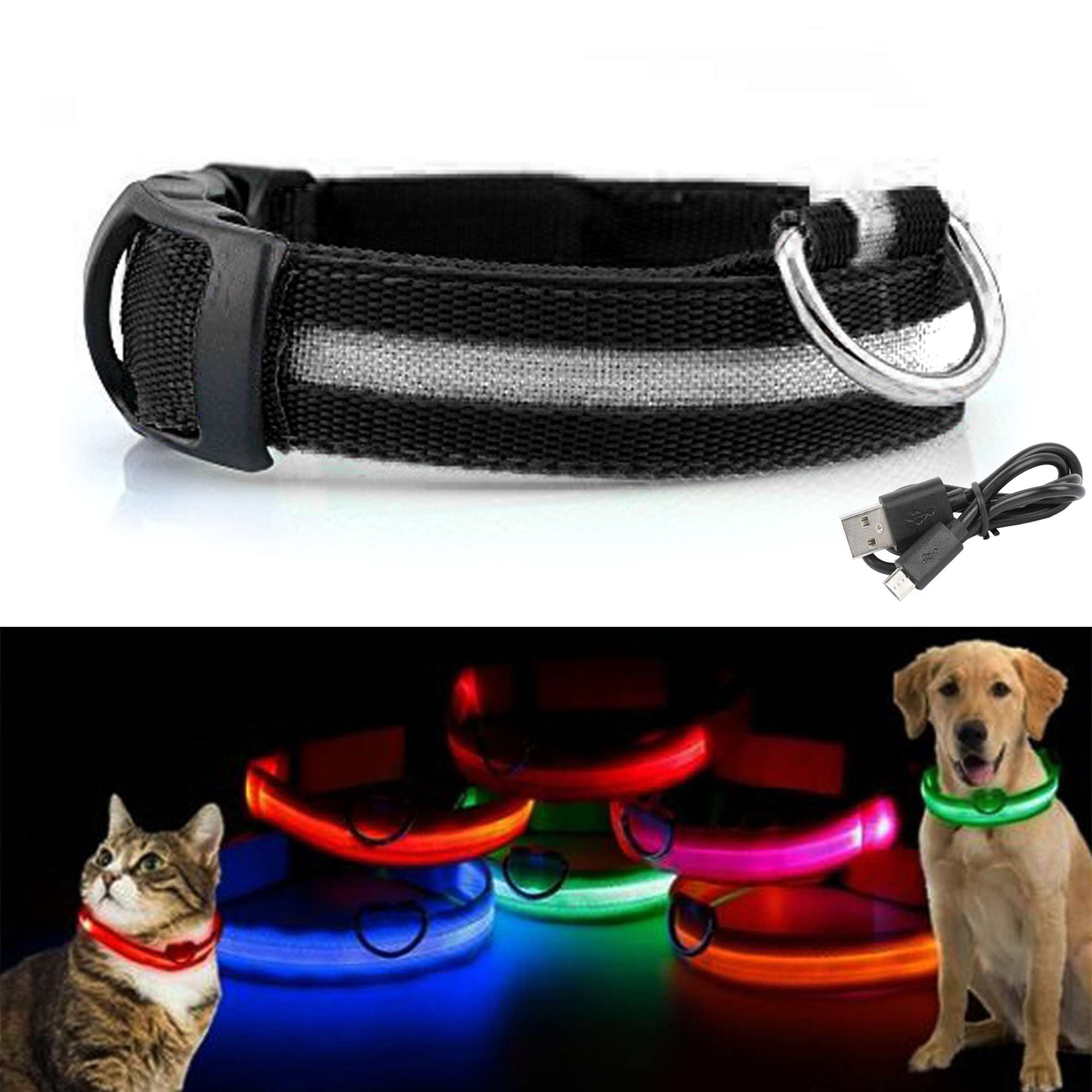 Gustave LED Dog Cat Collar Nylon Glow Flashing Light Up Night Safety ...