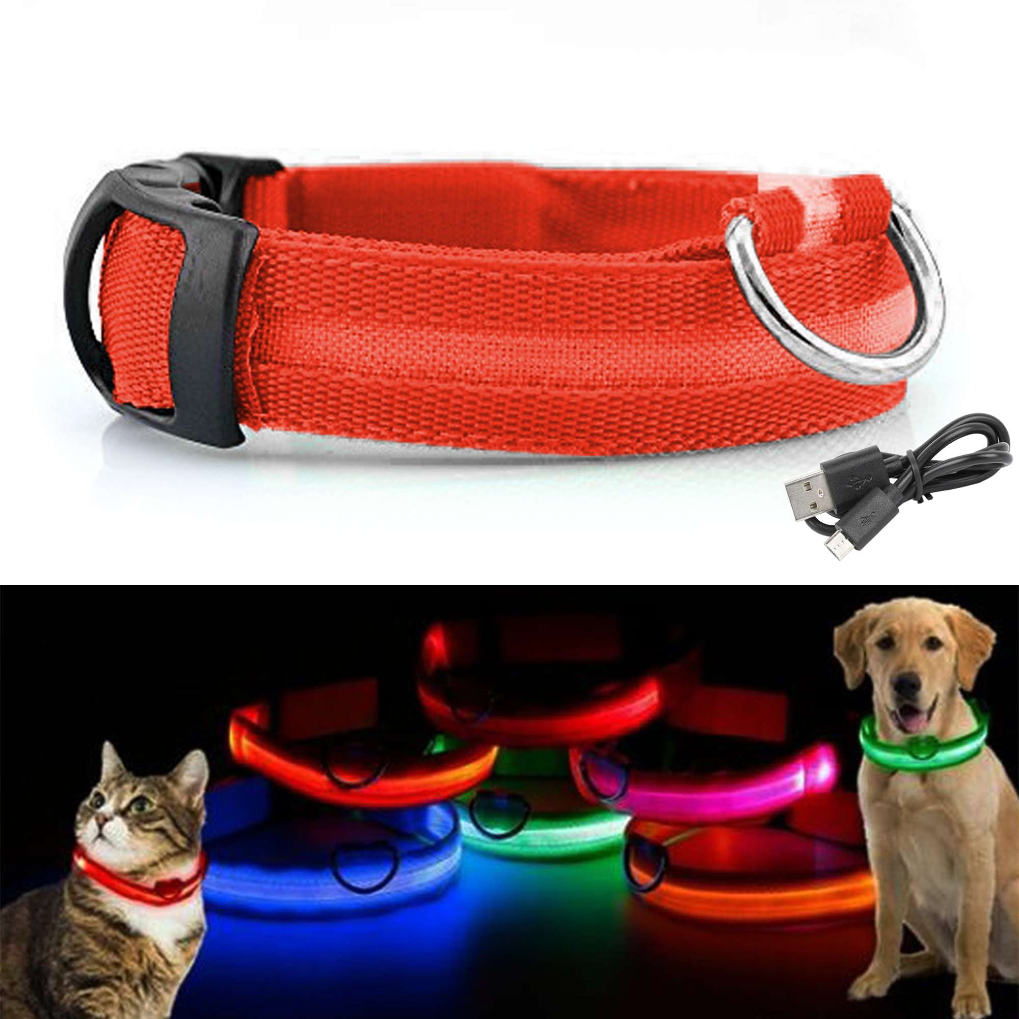 Gustave LED Dog Cat Collar Nylon Glow Flashing Light Up Night Safety ...