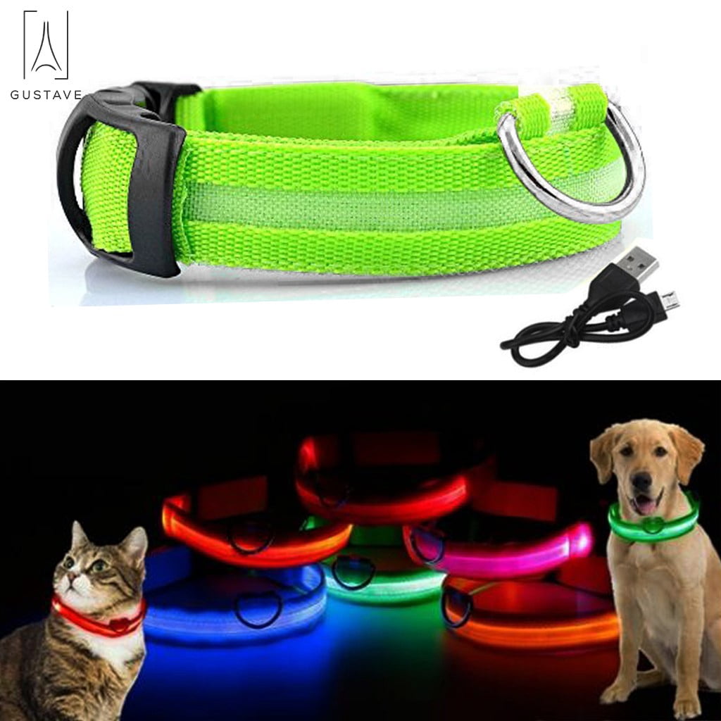 Gustave LED Dog Cat Collar Nylon Glow Flashing Light Up Night Safety ...