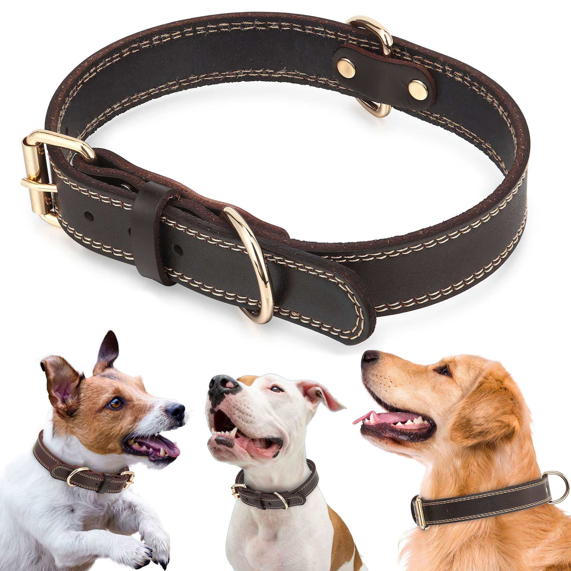 Gustave Leather Dog Collar Heavy Duty Metal Buckle Pet Collars Classic ...