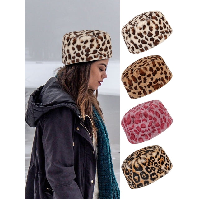 Gustave Leopard Print Faux Fur Hats for Women Cossack Russian Style ...
