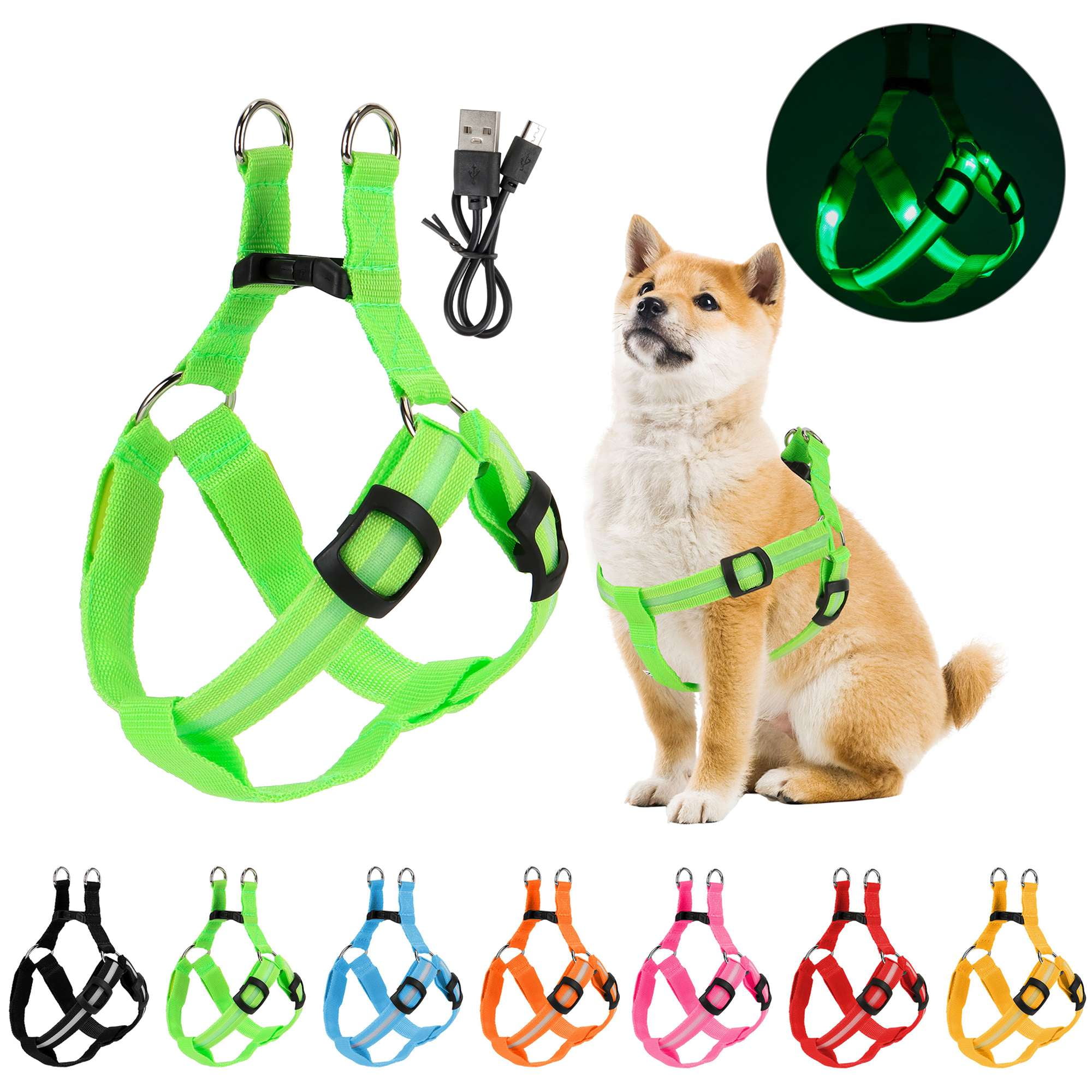 Gustave Light Up Dog Harness Rechargeable LED Reflective Pet Harness ...