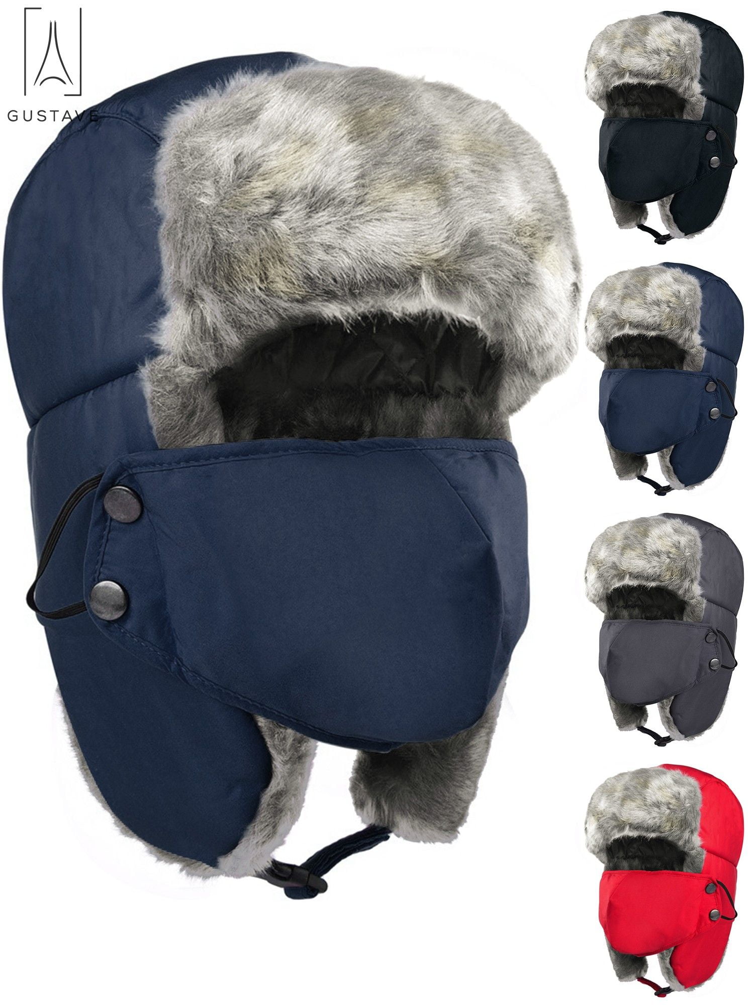 Gustave Winter Trapper Hat, Windproof Faux Fur Lined, Earflaps & Mask ...