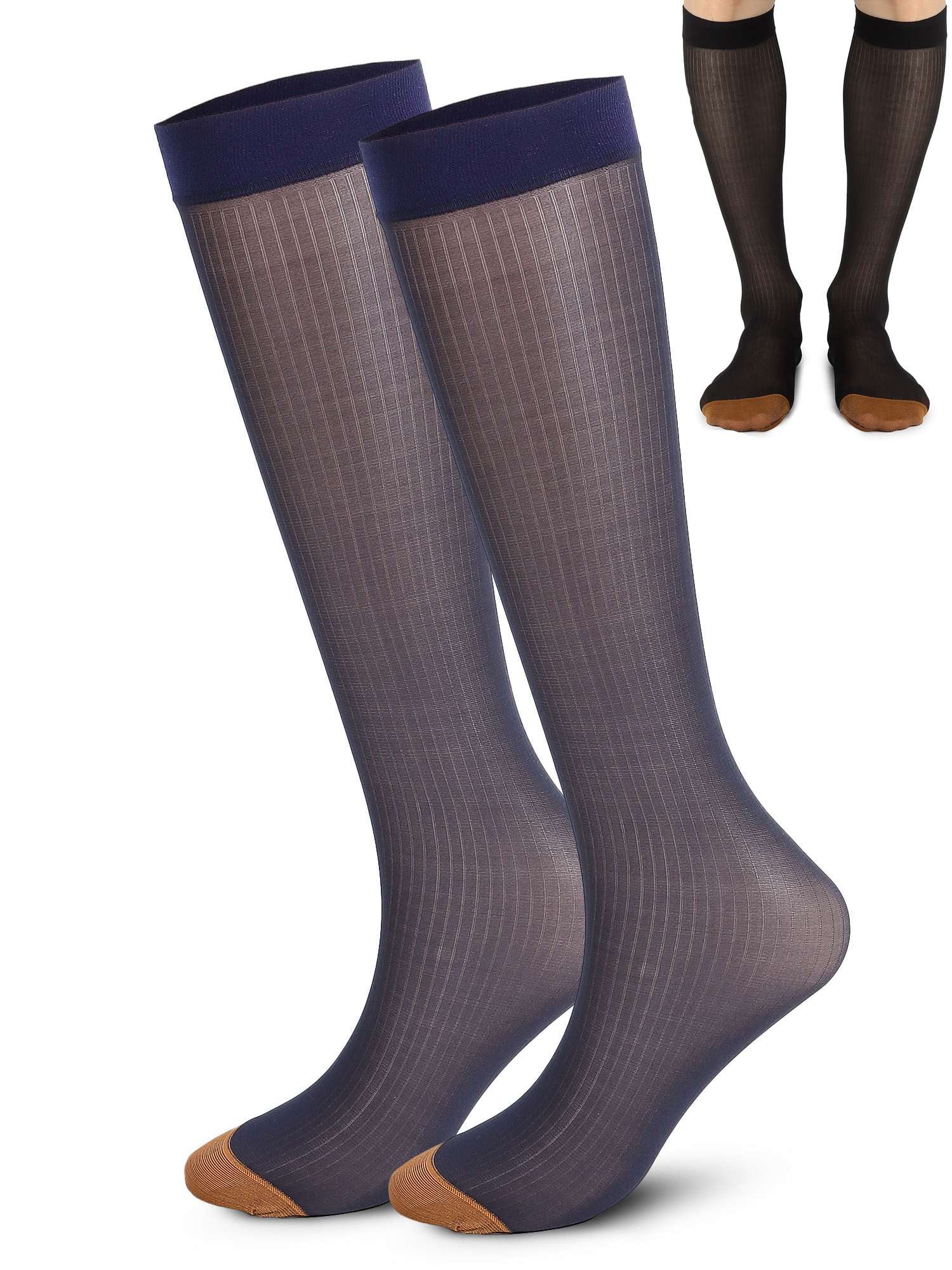 Gustave Mens Over the Calf Dress Socks 2 Pairs Silk Sheer Knee High ...