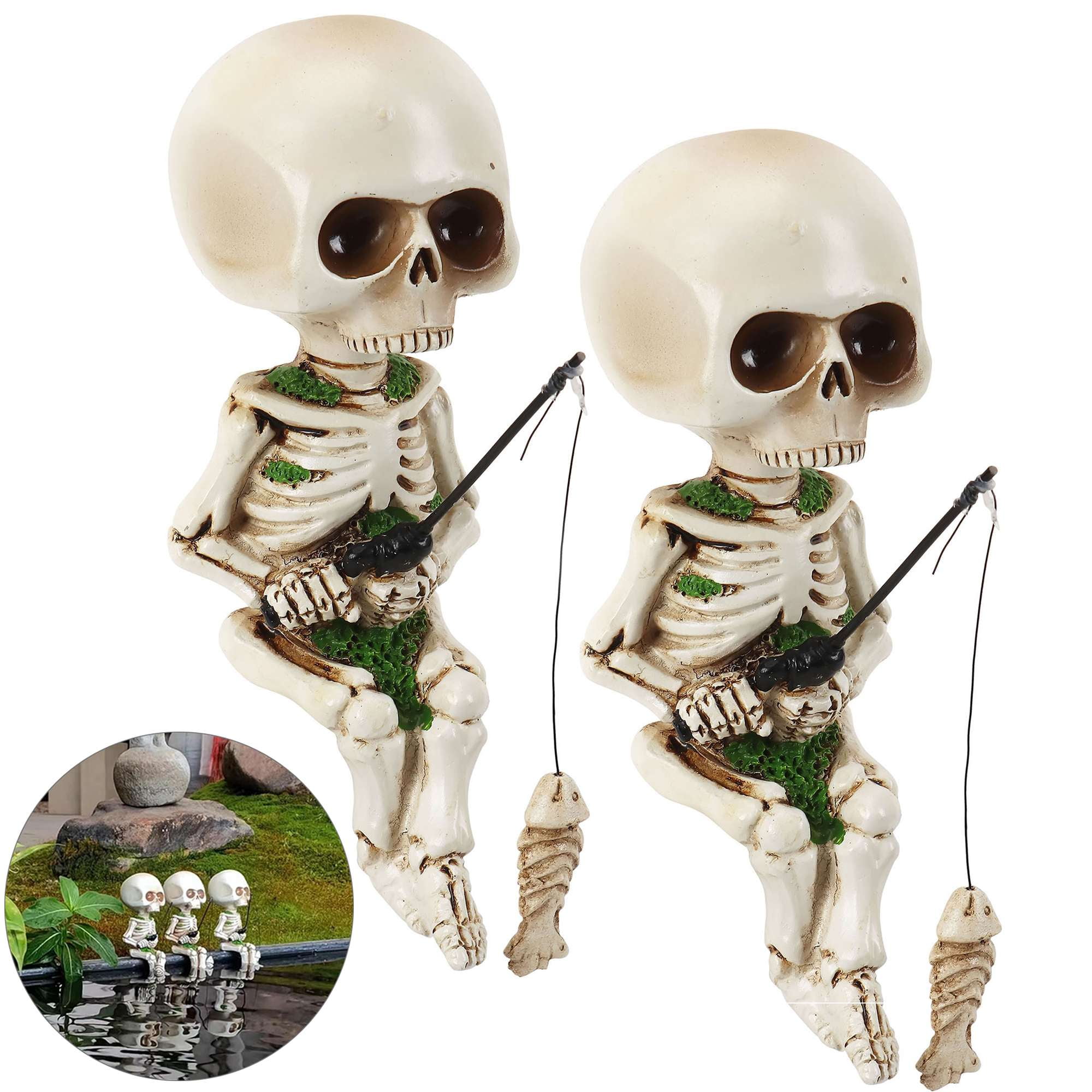 Gustave Mini Resin Fishing Skull Figurines 2Pcs Halloween Ornament ...
