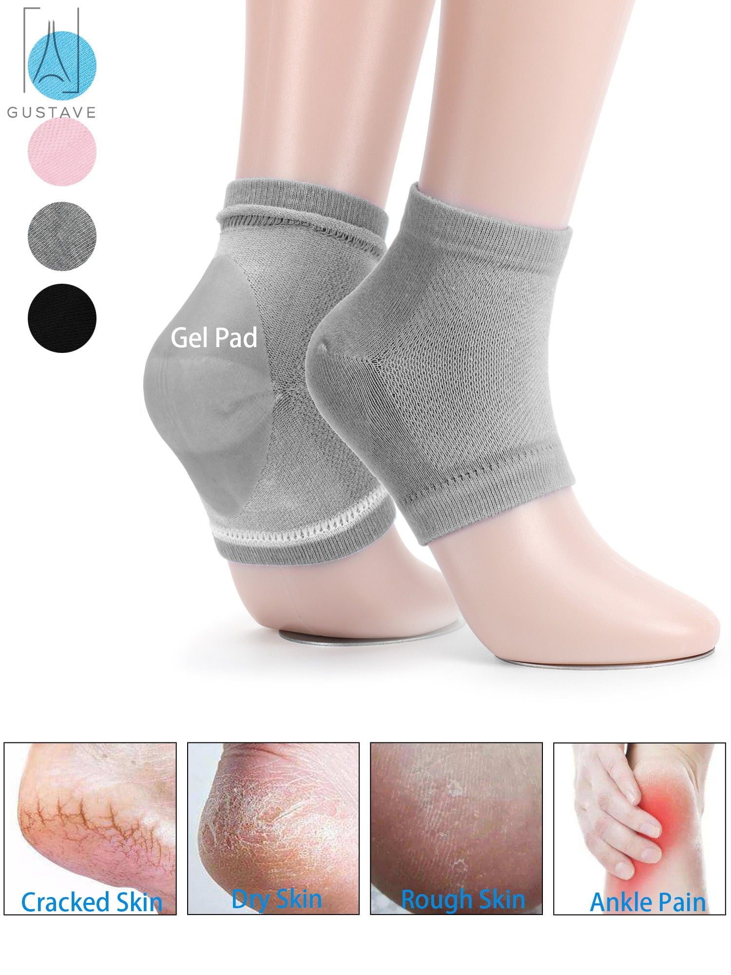 Gustave Moisturizing Heel Socks Gel Lined Open-toe Spa Socks to Heal ...