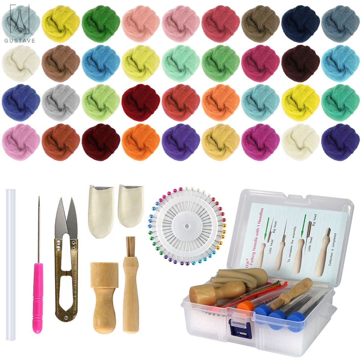 Gustave Needle Felting Kit, Wool Roving 36 Colors Set, Needle Felting ...