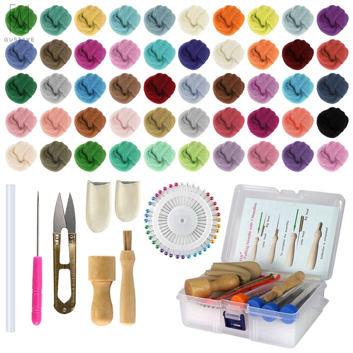 Gustave Needle Felting Kit, Wool Roving 50 Colors Set, Needle Felting ...