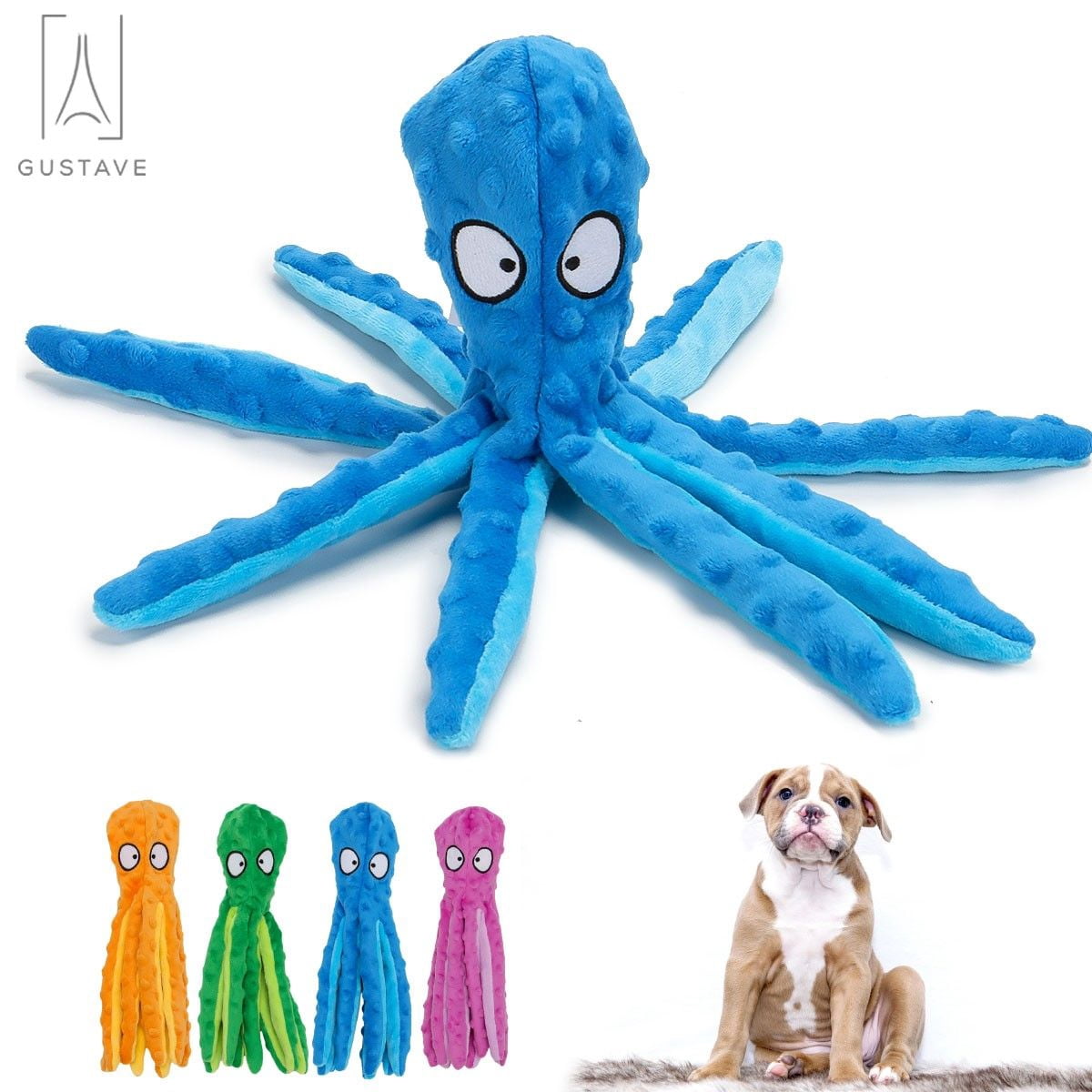 Gustave Octopus Dog Squeaky Toys No Stuffing Crinkle Plush Dog Toys ...