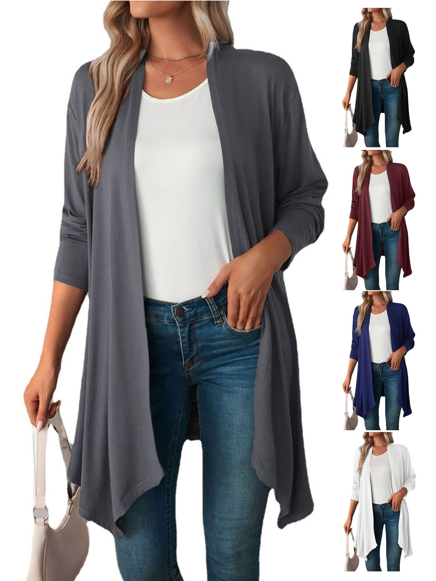 Gustave Open Front Draped Cardigan for Women Casual Long Sleeve Duster ...