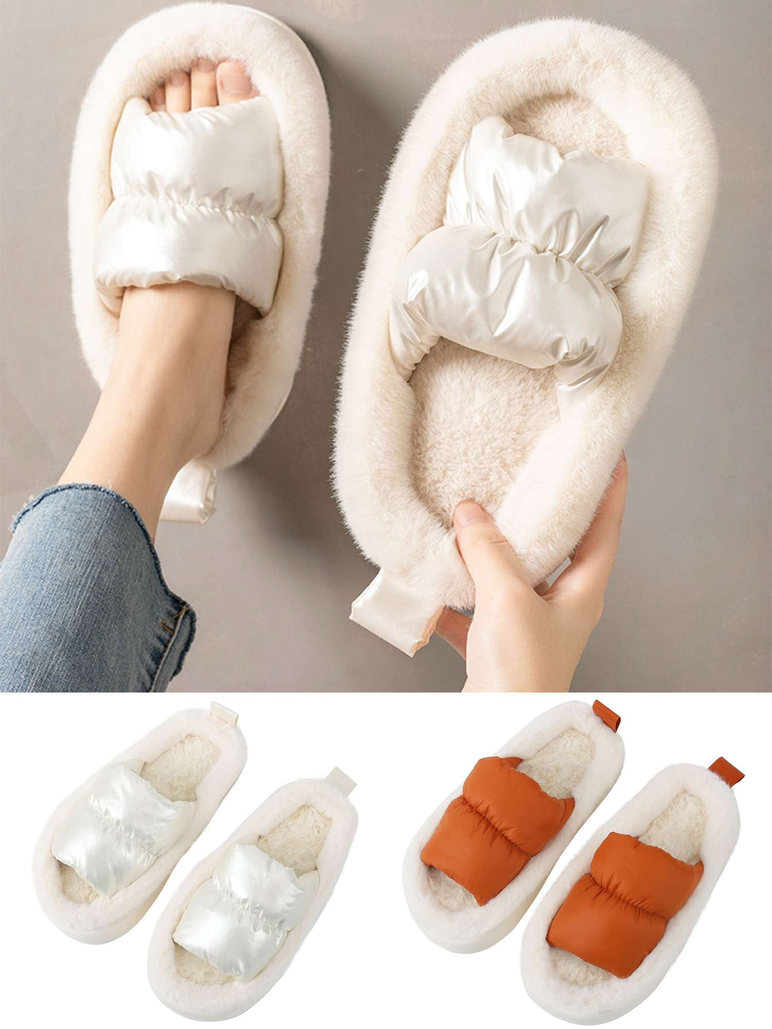 Gustave Open Toe Fuzzy Slippers for Women Soft Warm Plush Fuzzy Slides ...