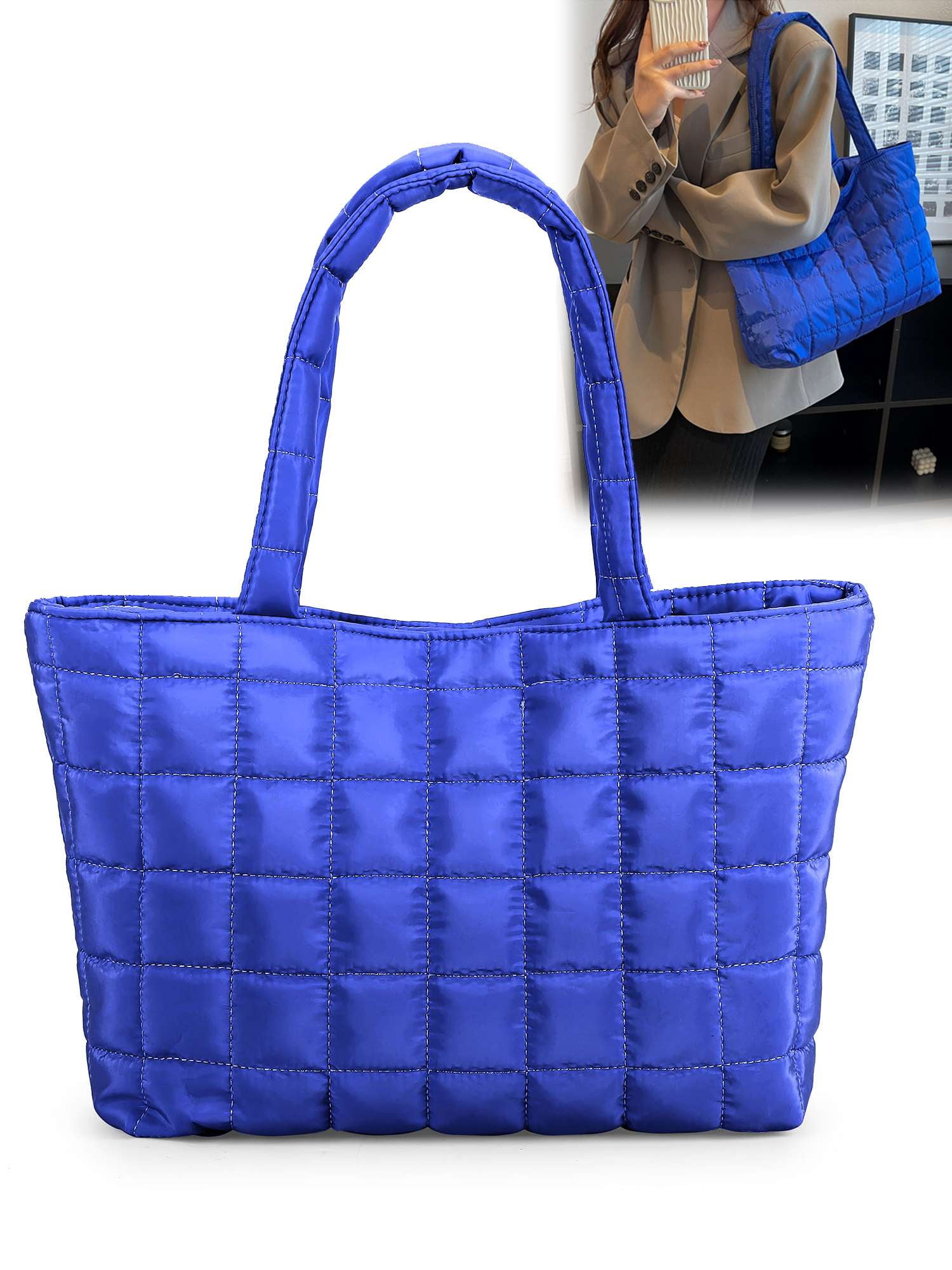 Gustave Quilted Tote Bag for Women Padding Puffer Shoulder Bag Carryall ...