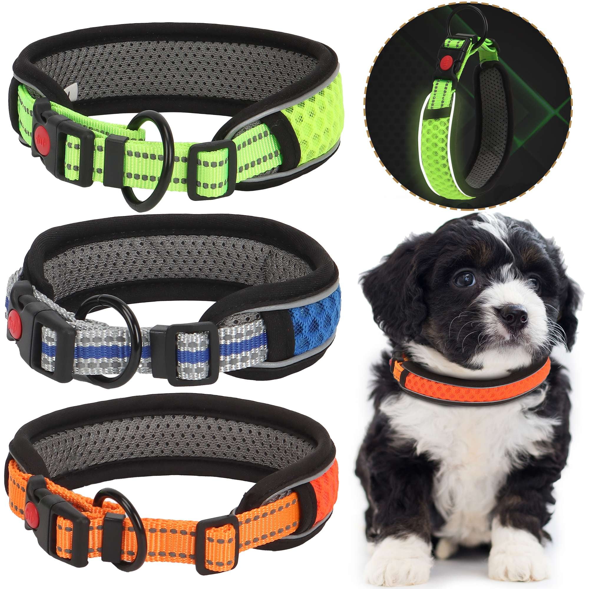 Gustave Reflective Dog Collar for Small Medium Large Dogs, Breathable ...