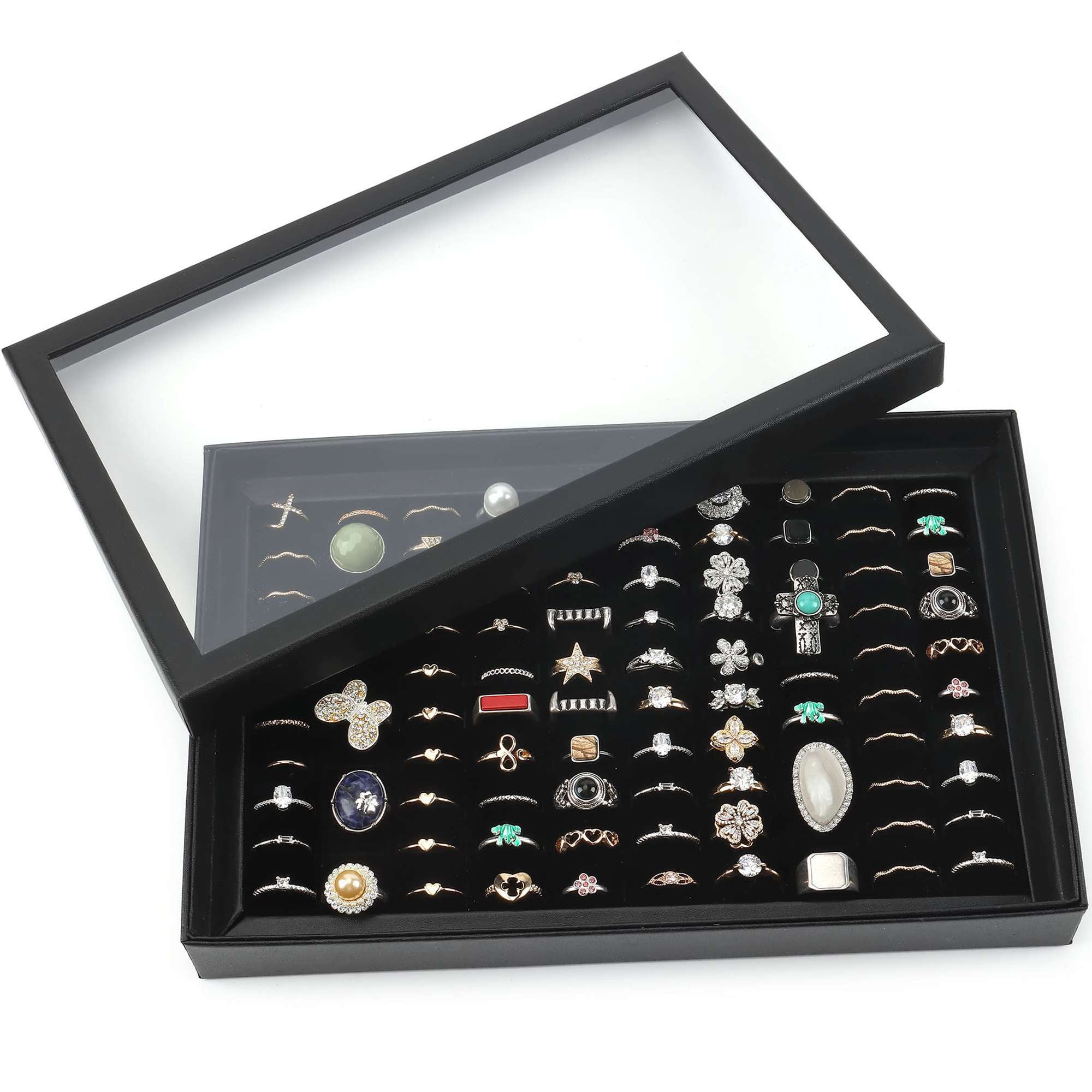 Gustave Ring Display Tray Showcase 100 Slots Velvet Jewelry Storage Box ...
