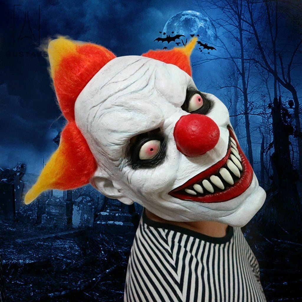 Gustave Scary Long Hair Clown Mask, Latex, Breathable, Adult Halloween ...