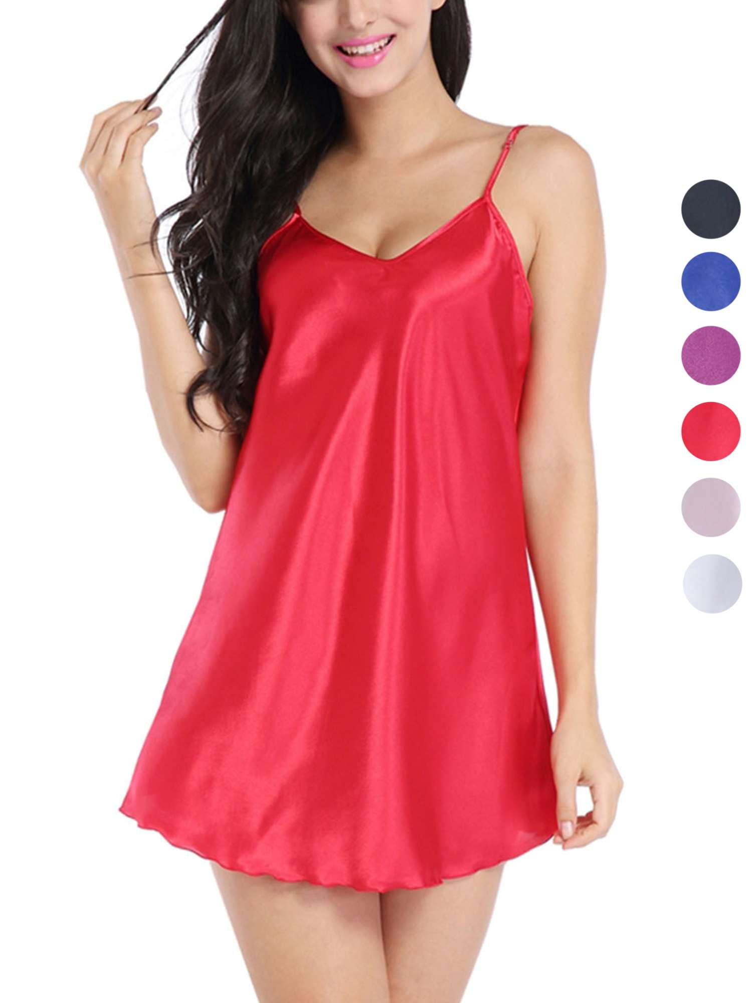 Gustave Sexy Silk Chemise Nightgowns for Women V Neck Satin Lingerie ...